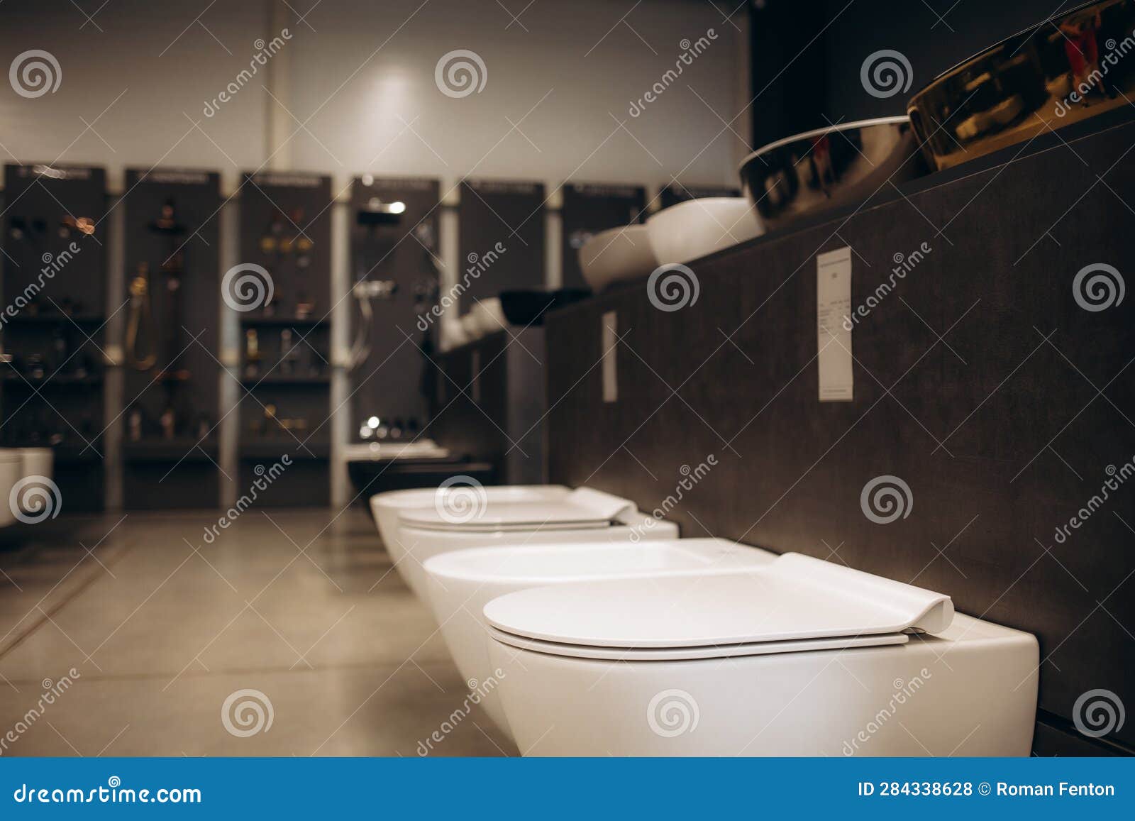 Samples Of Sanitary Fittings Fixed On A Wall Stand In The Building ...