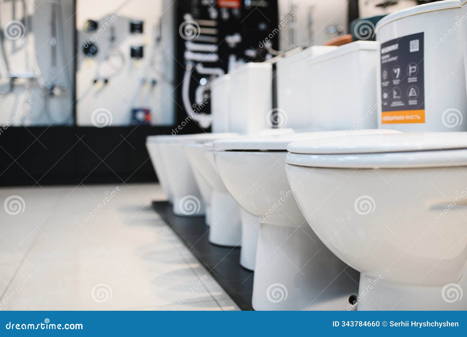 Samples Of Sanitary Fittings Fixed On A Wall Stand In The Building ...