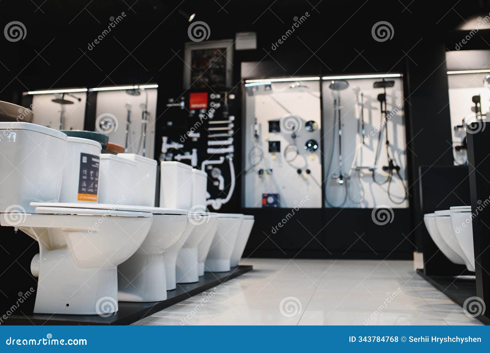 Samples Of Sanitary Fittings Fixed On A Wall Stand In The Building ...