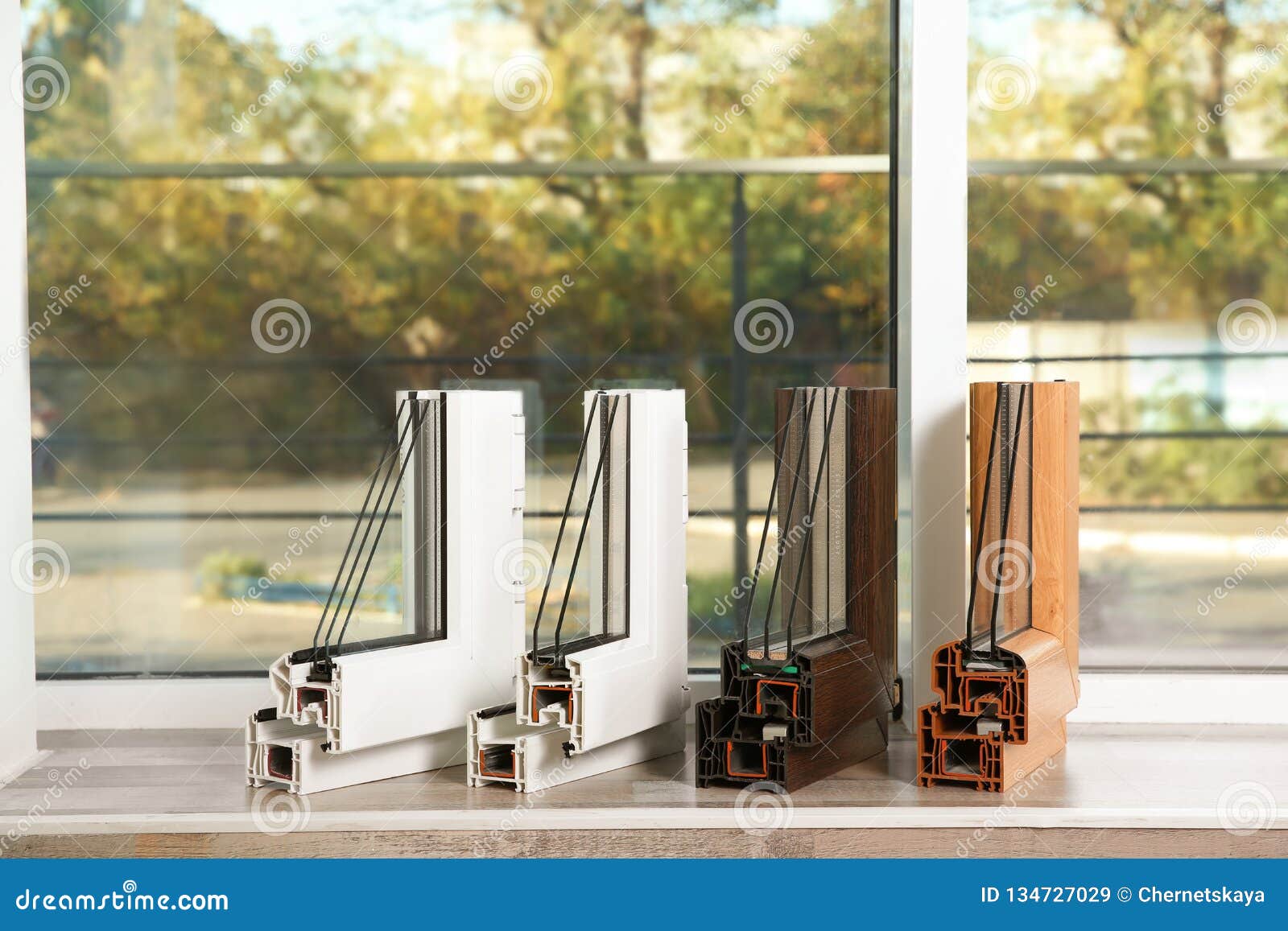 Samples of Modern Window Profiles on Sill Indoors. Stock Image - Image ...