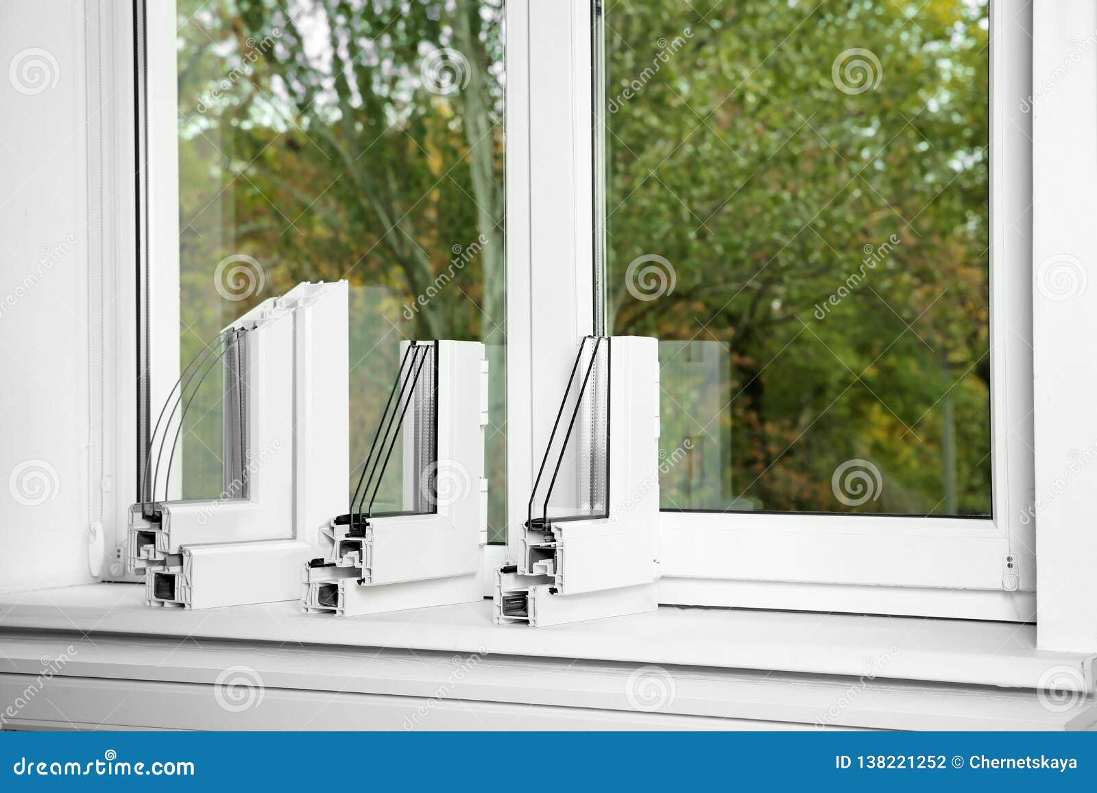 Samples of Modern Window Profiles on Sill, Space for Text. Installation ...