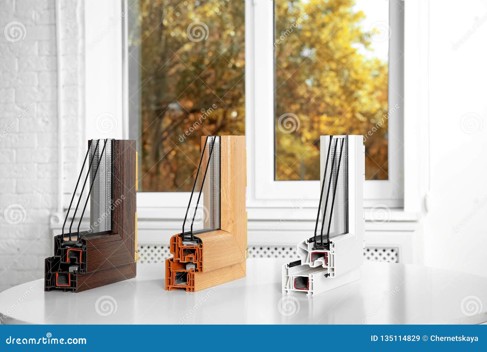 Samples of Modern Window Profiles on Table Indoors. Stock Image - Image ...