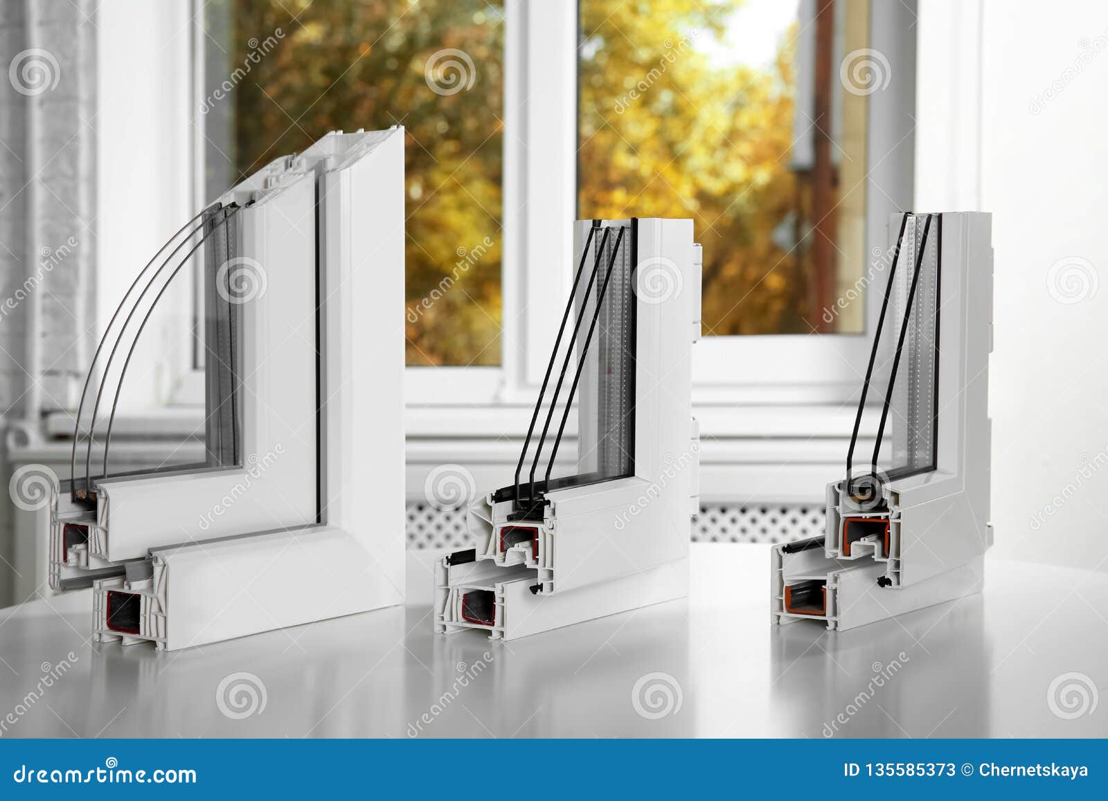 Samples of Modern Window Profiles on Table Indoors. Stock Image - Image ...