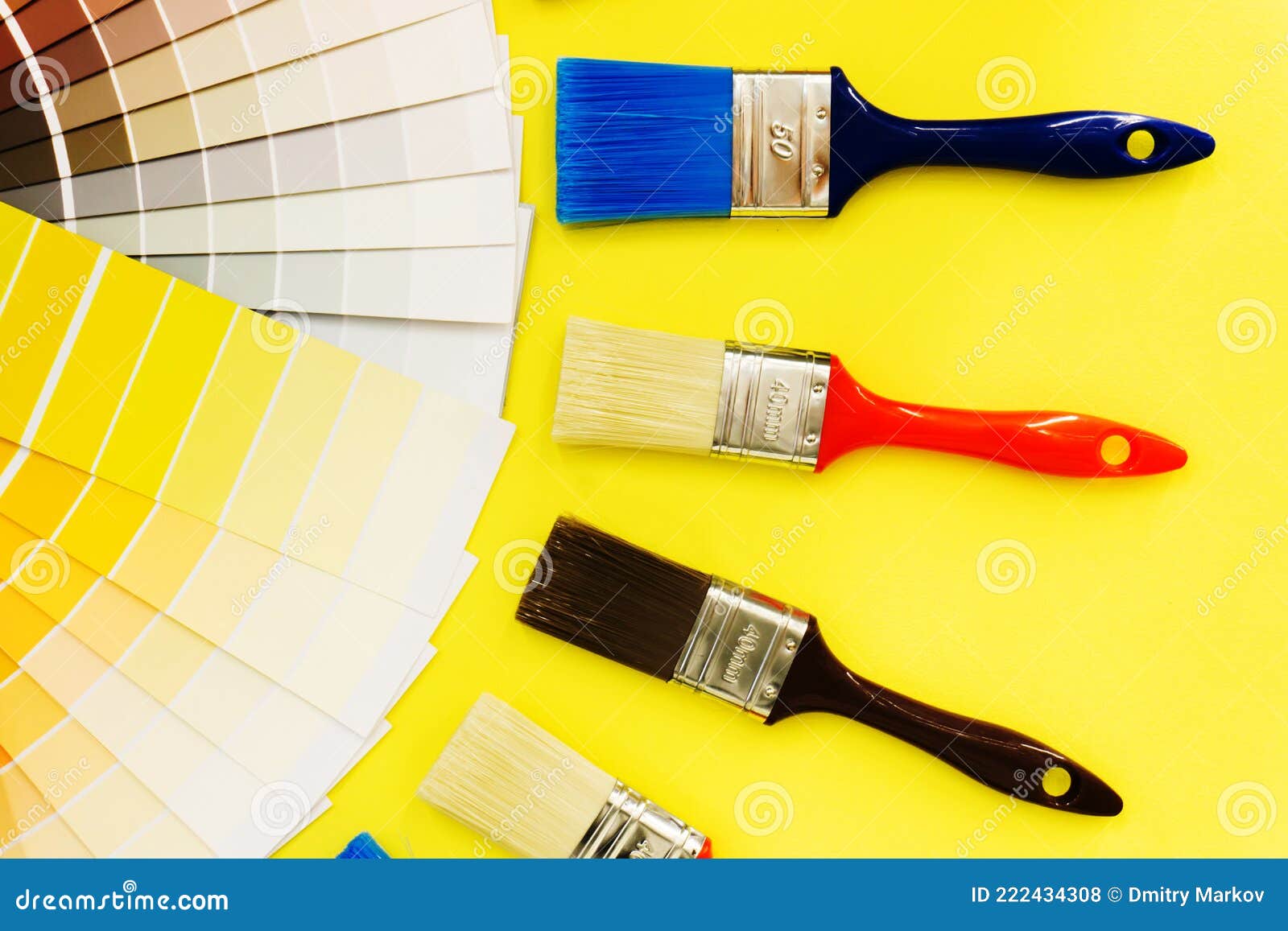 Samples of Paint Brushes on a Yellow Background. Color Palette for ...