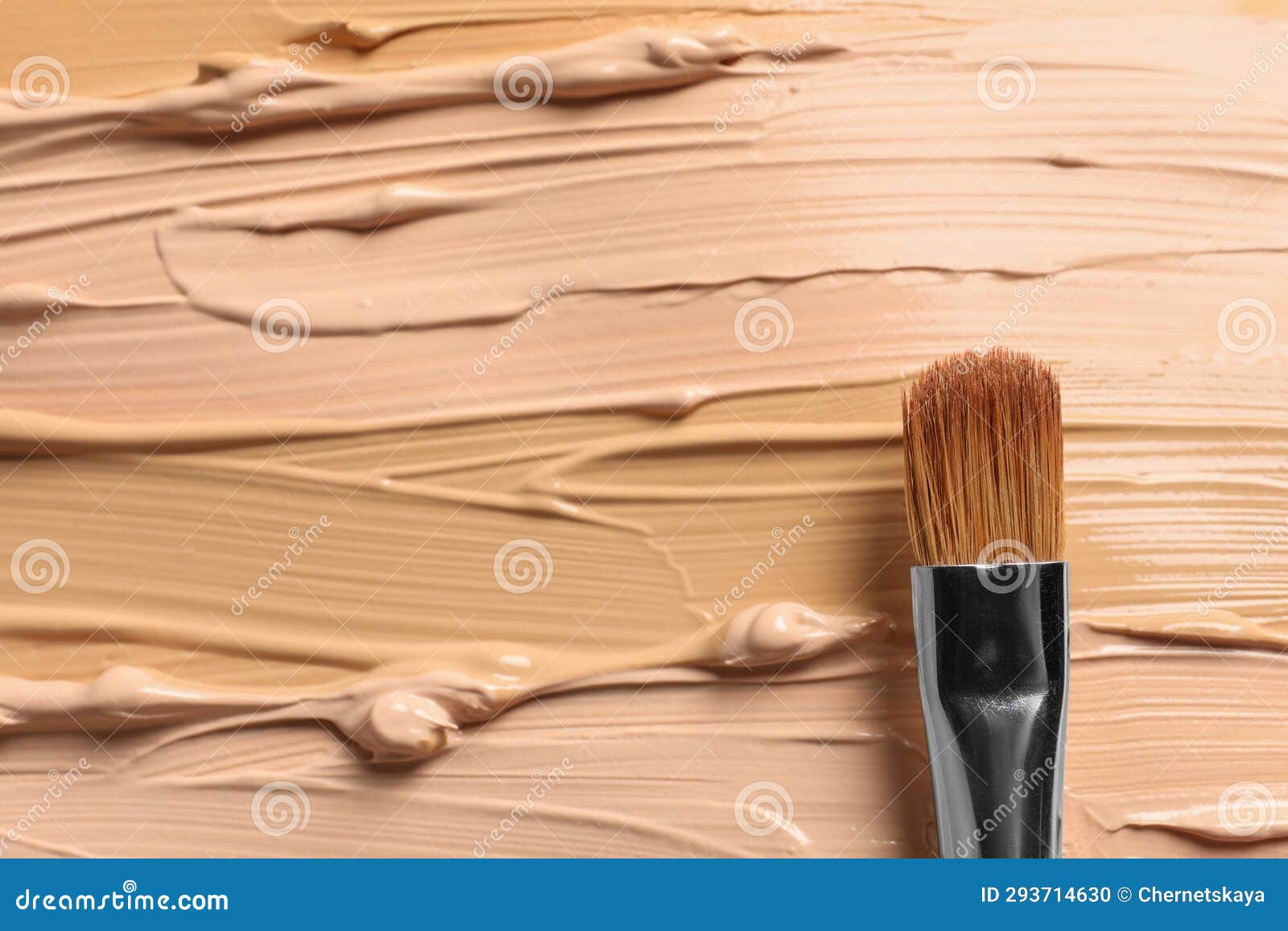Samples of Skin Foundation and Makeup Brush, Top View Stock Photo ...