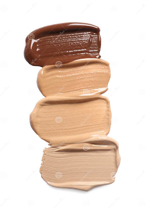 Samples of Skin Foundation on White Background, Top View Stock Image ...