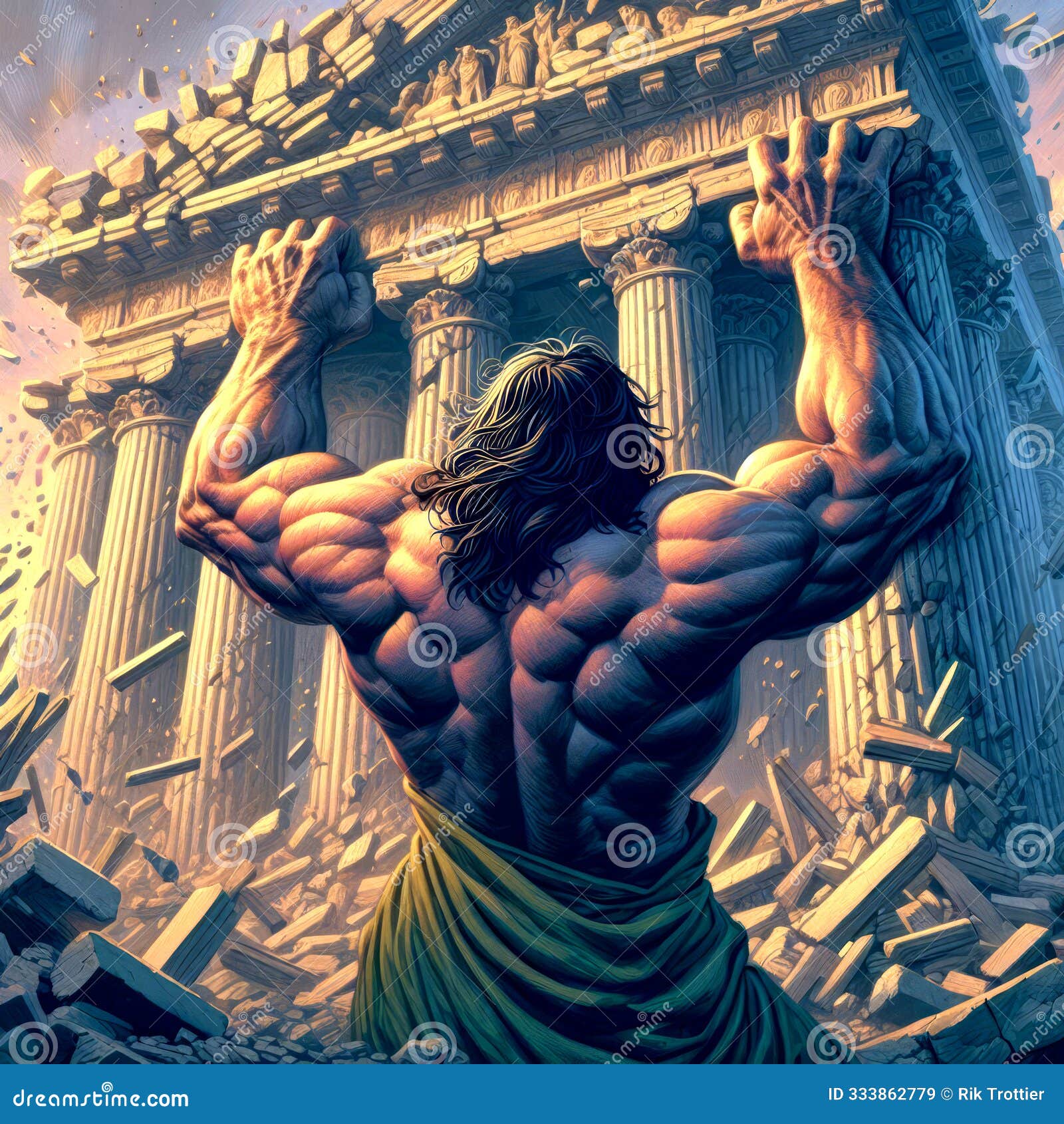 Samson Brings Down the Columns Stock Illustration - Illustration of ...