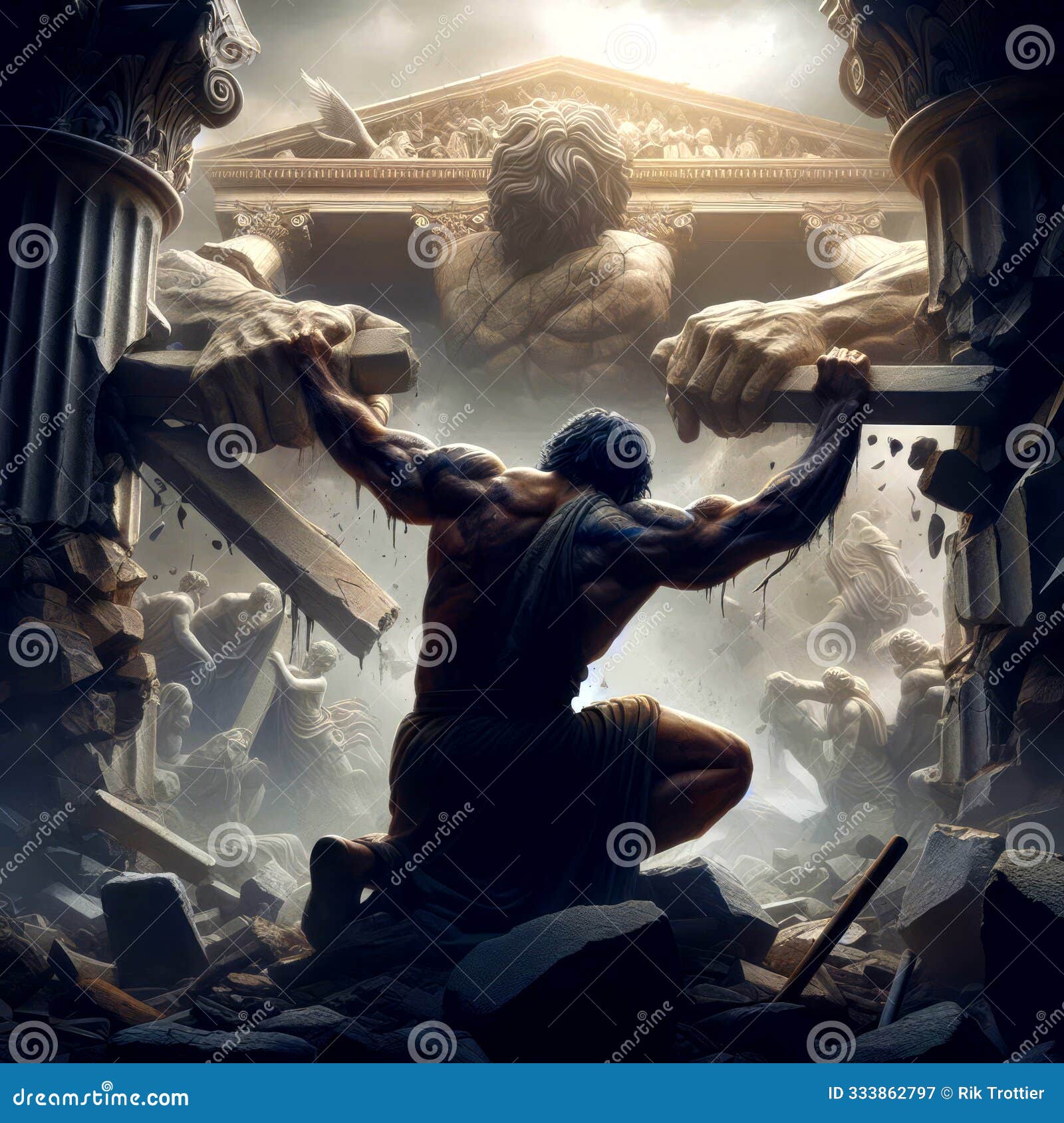 Samson Brings Down the Columns Stock Illustration - Illustration of ...