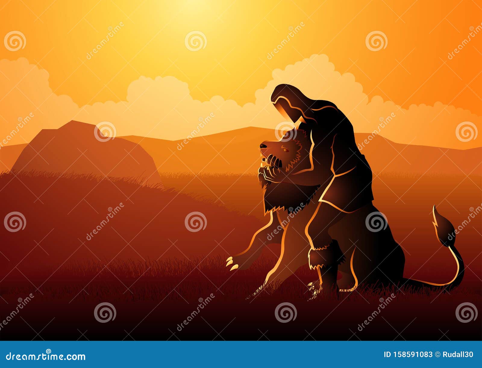 Samson Fighting The Lion Cartoon Vector | CartoonDealer.com #158591083