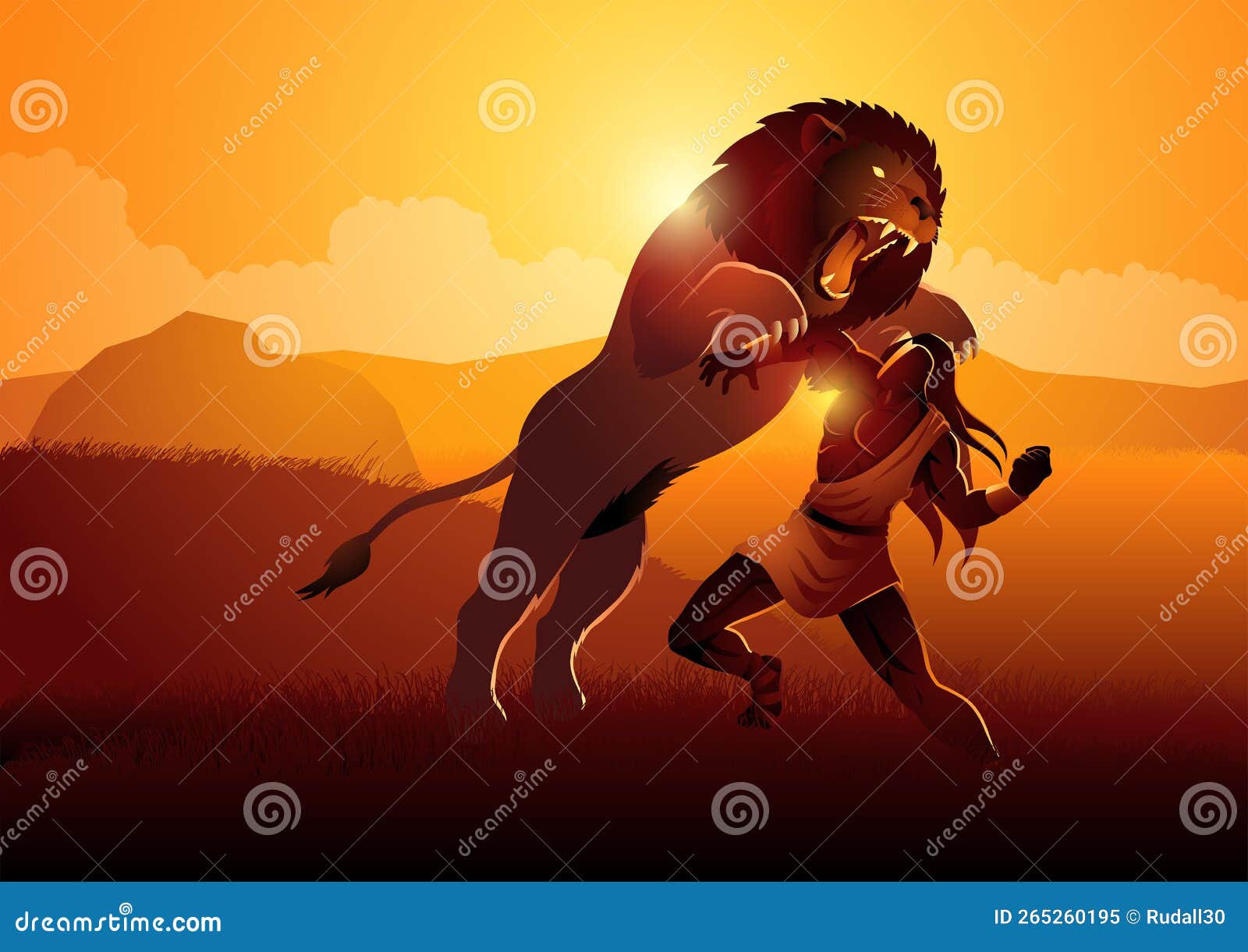 Samson Fighting the Lion stock vector. Illustration of hebrew - 265260195