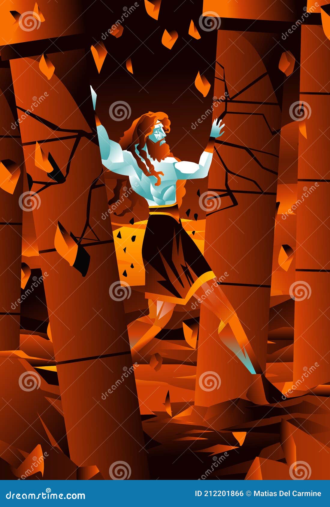 Samson Pushing The Temple Columns Pillars Cartoon Vector ...