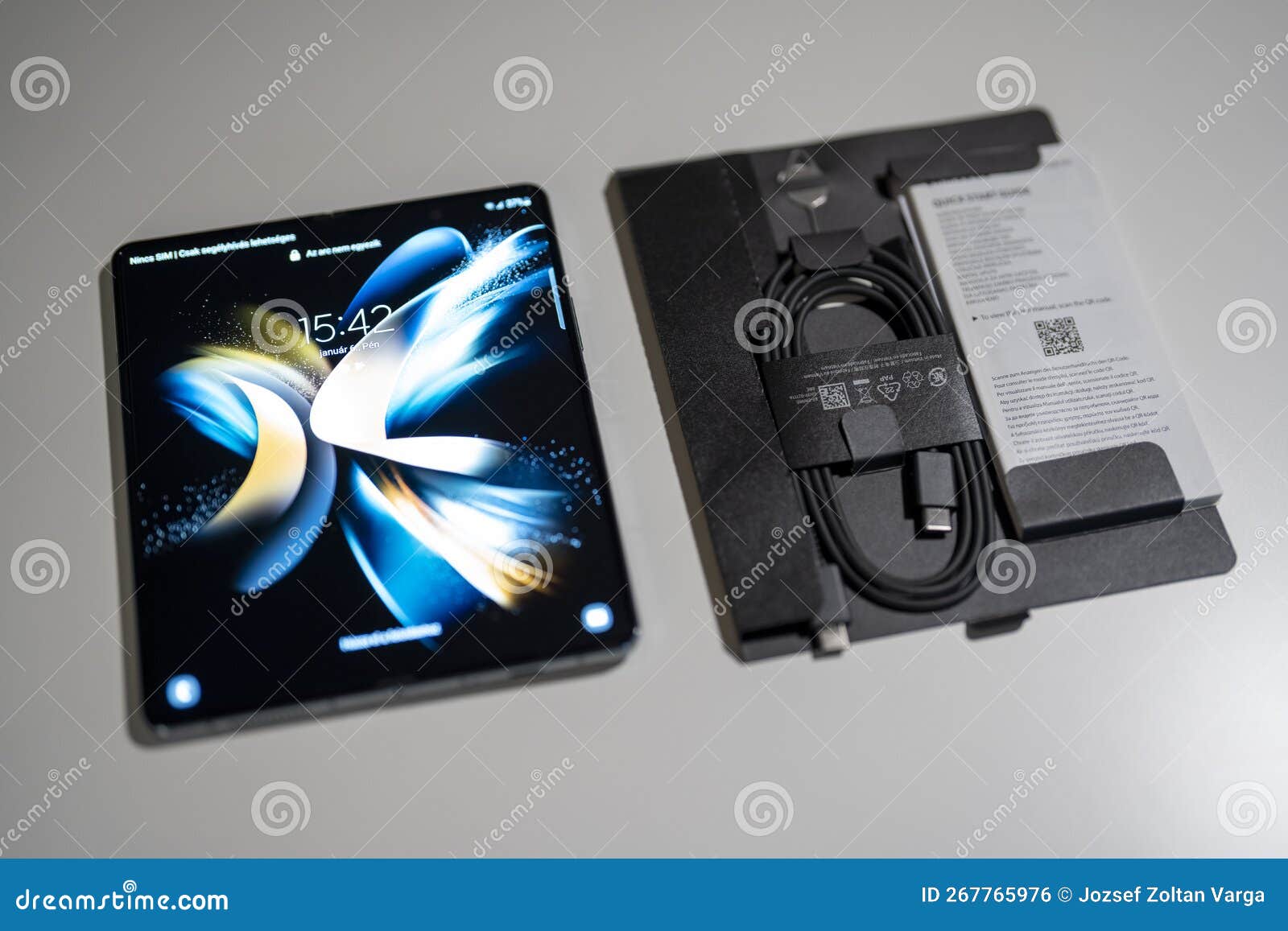 Samsung Galaxy Z Fold 4 in Grey-green Color. the Device is in the Open ...