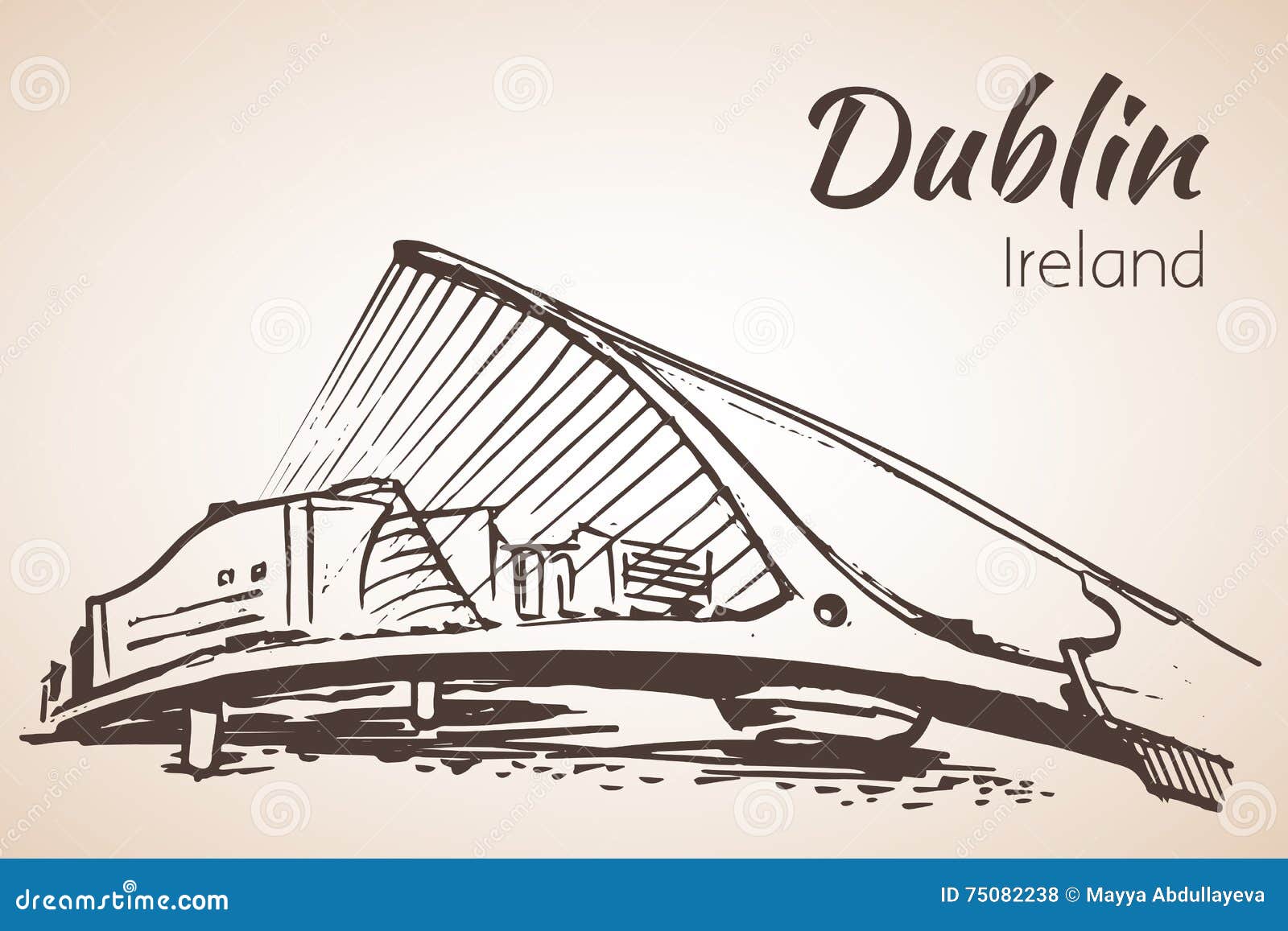 Samuel Beckett Bridge With Big Ship, Dublin, Ireland. Vector ...