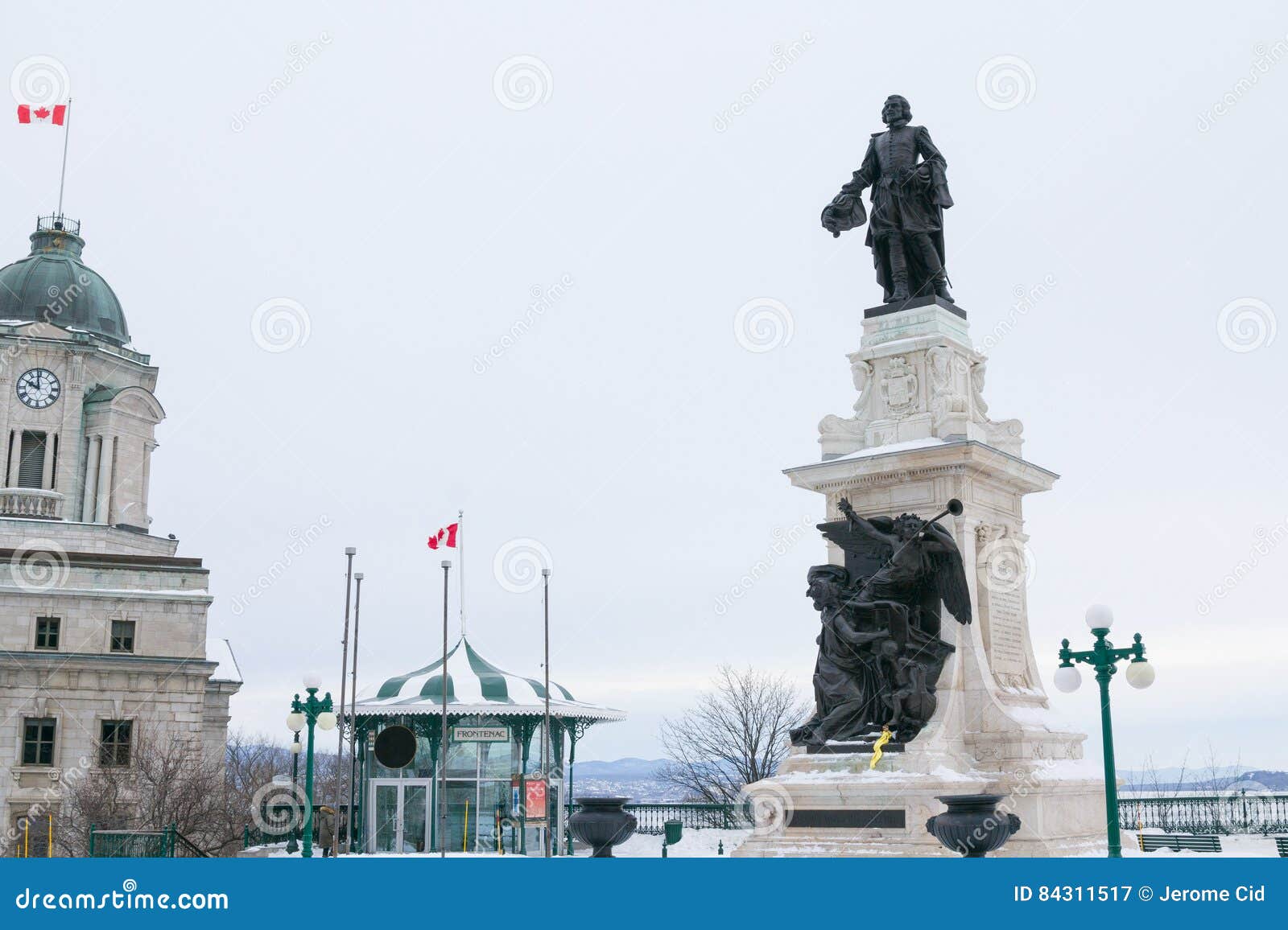 Samuel De Champlain Statue in Quebec City Under Heavy Snow, Canada ...