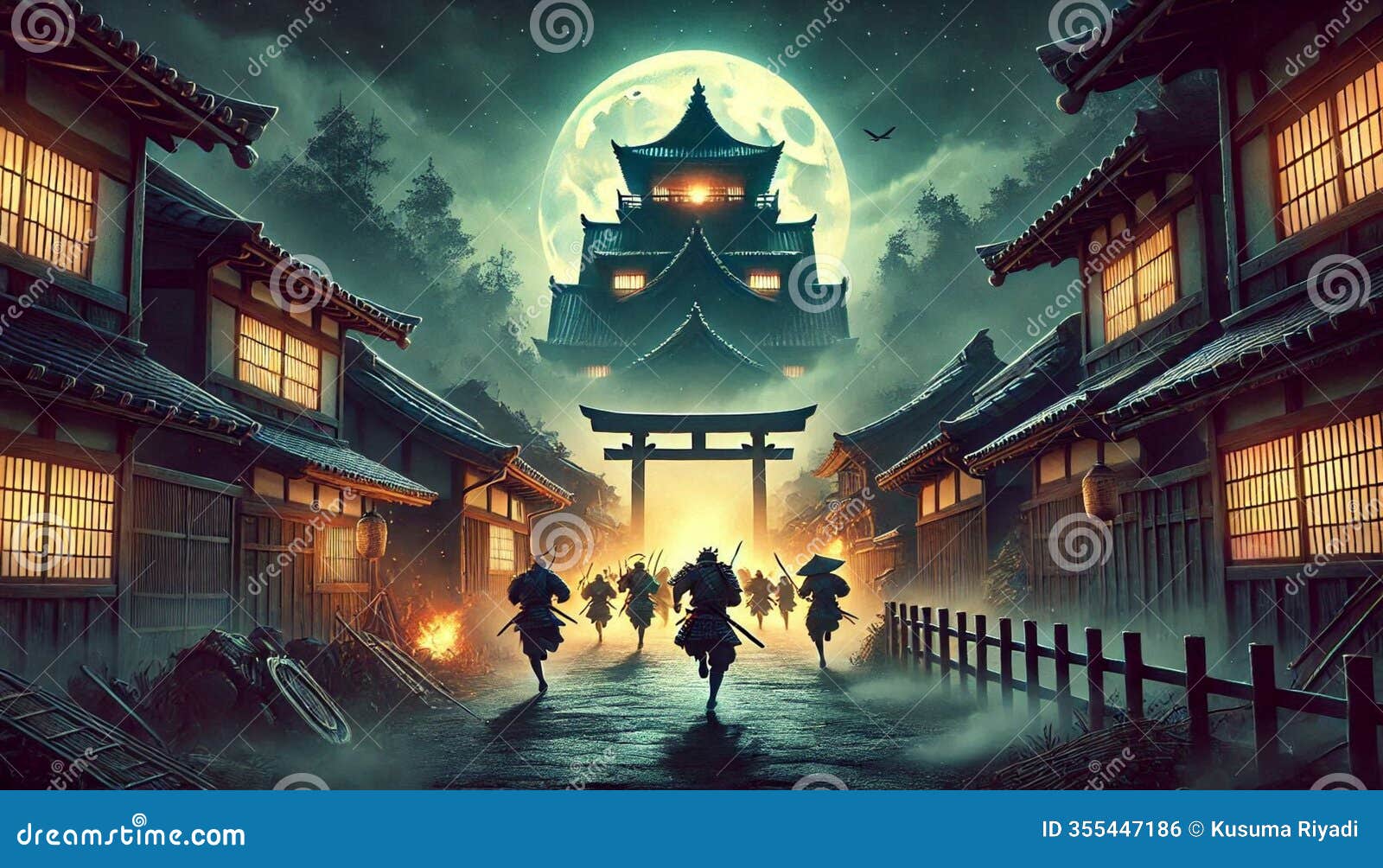 Samurai Ambushing Castle at Night Wallpaper Stock Photo - Image of ...