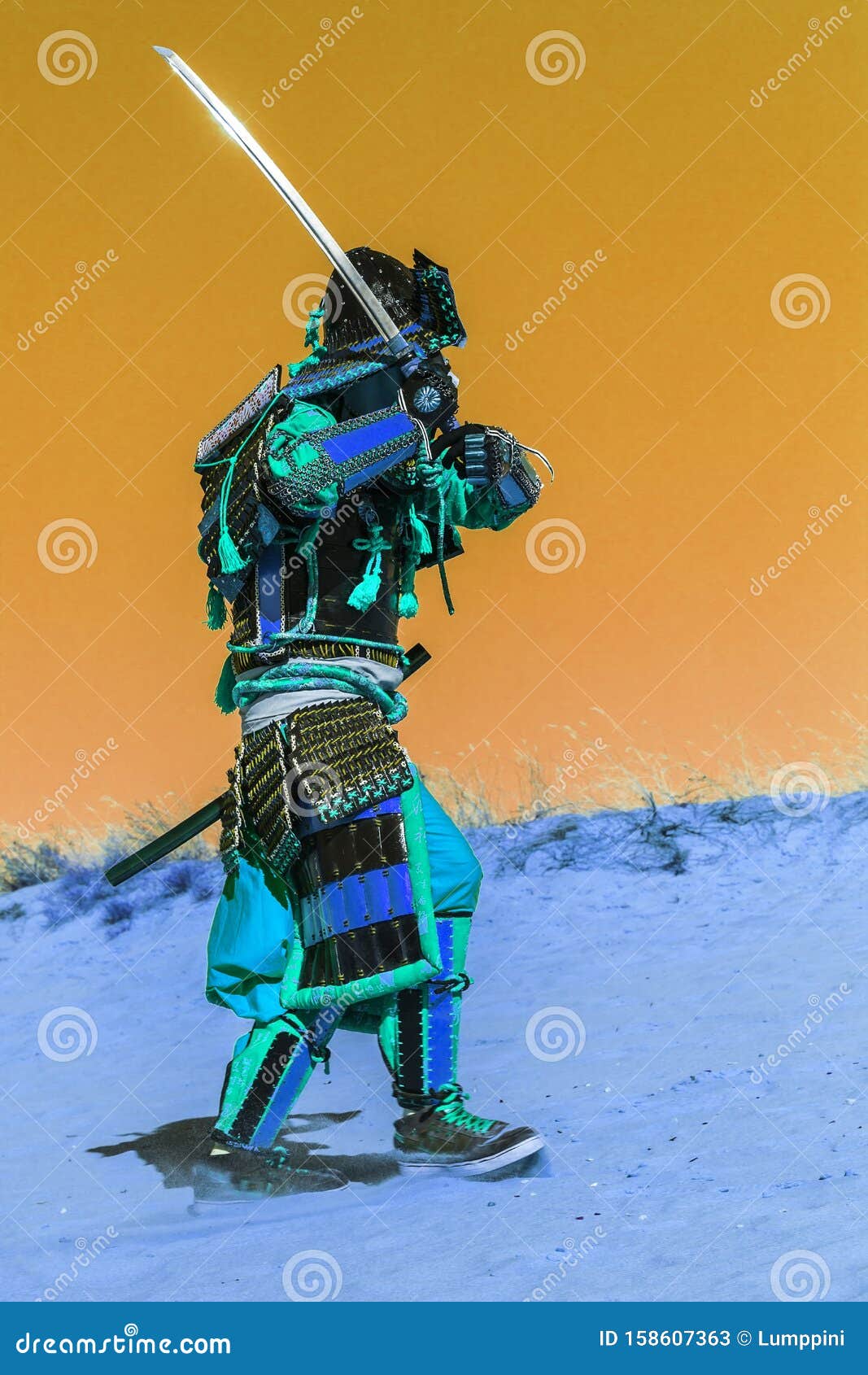 Samurai Warrior with Sword, on the Black Background Stock Image - Image ...