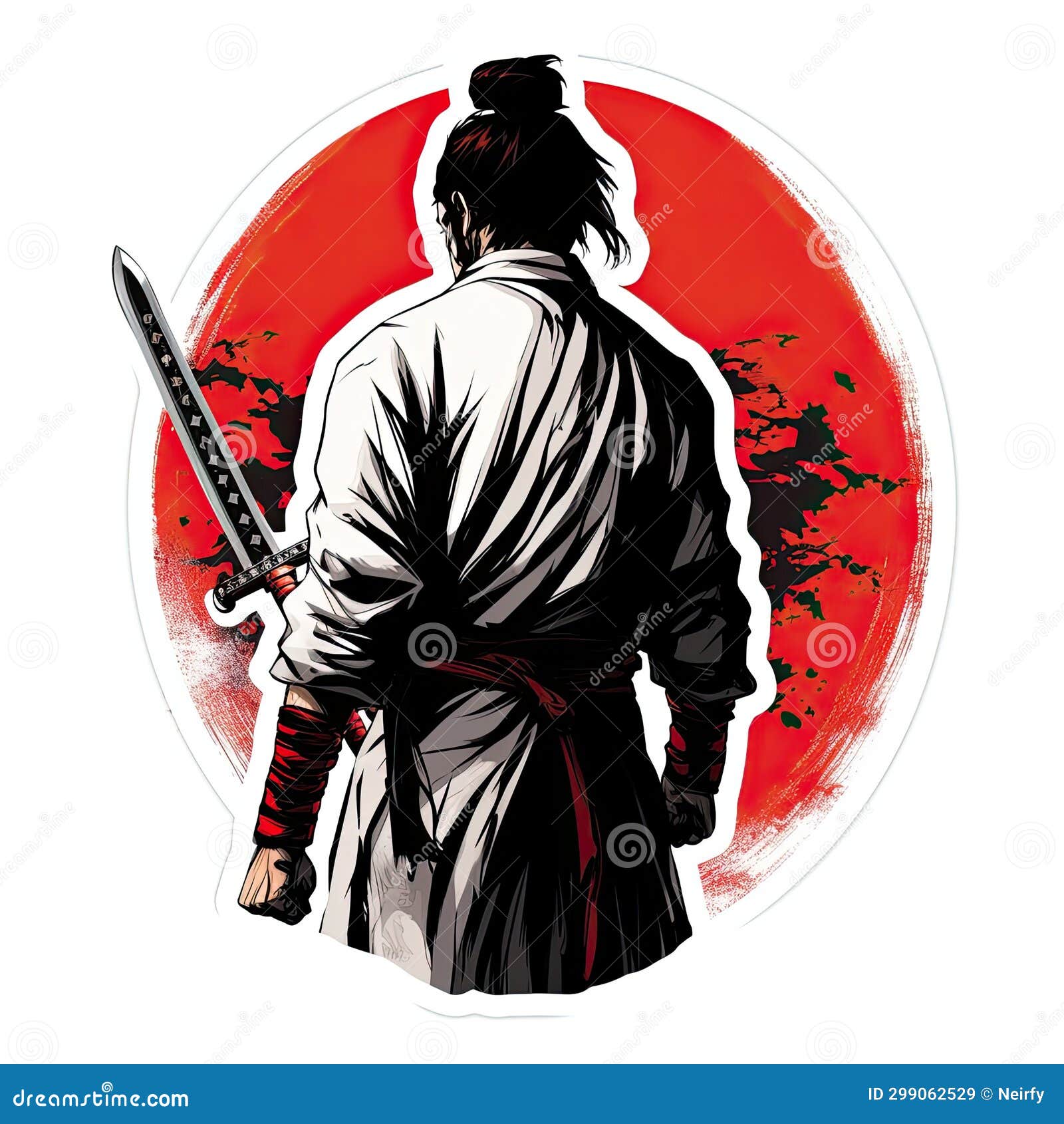 Samurai Anime Boy And Girl One Line Drawing Vector Illustration ...