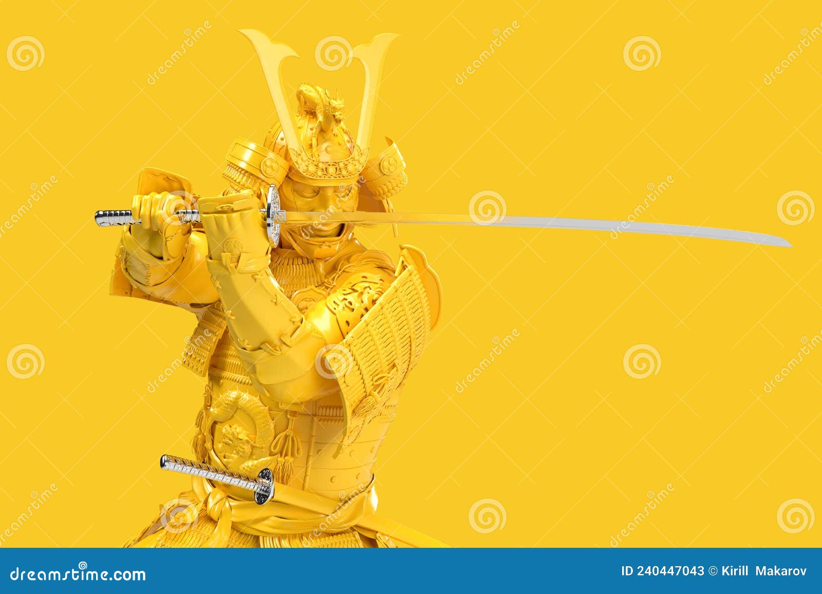 Samurai in Armor in Attack Position. 3D Rendering Stock Illustration ...