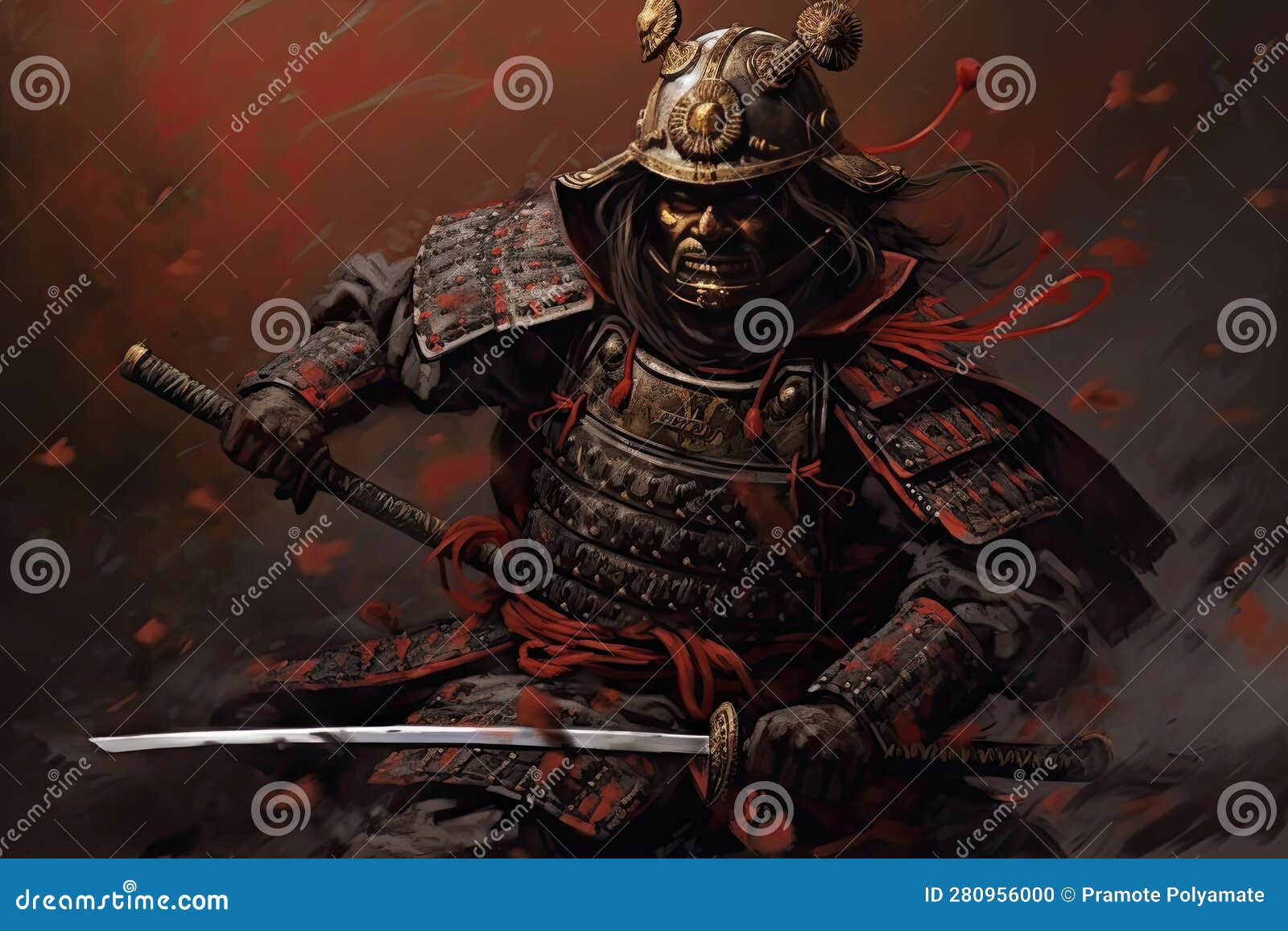 A Samurai in Armor in Attack Position. Japanese Samurai Stock ...