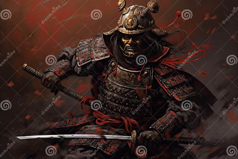 A Samurai in Armor in Attack Position. Japanese Samurai Stock ...