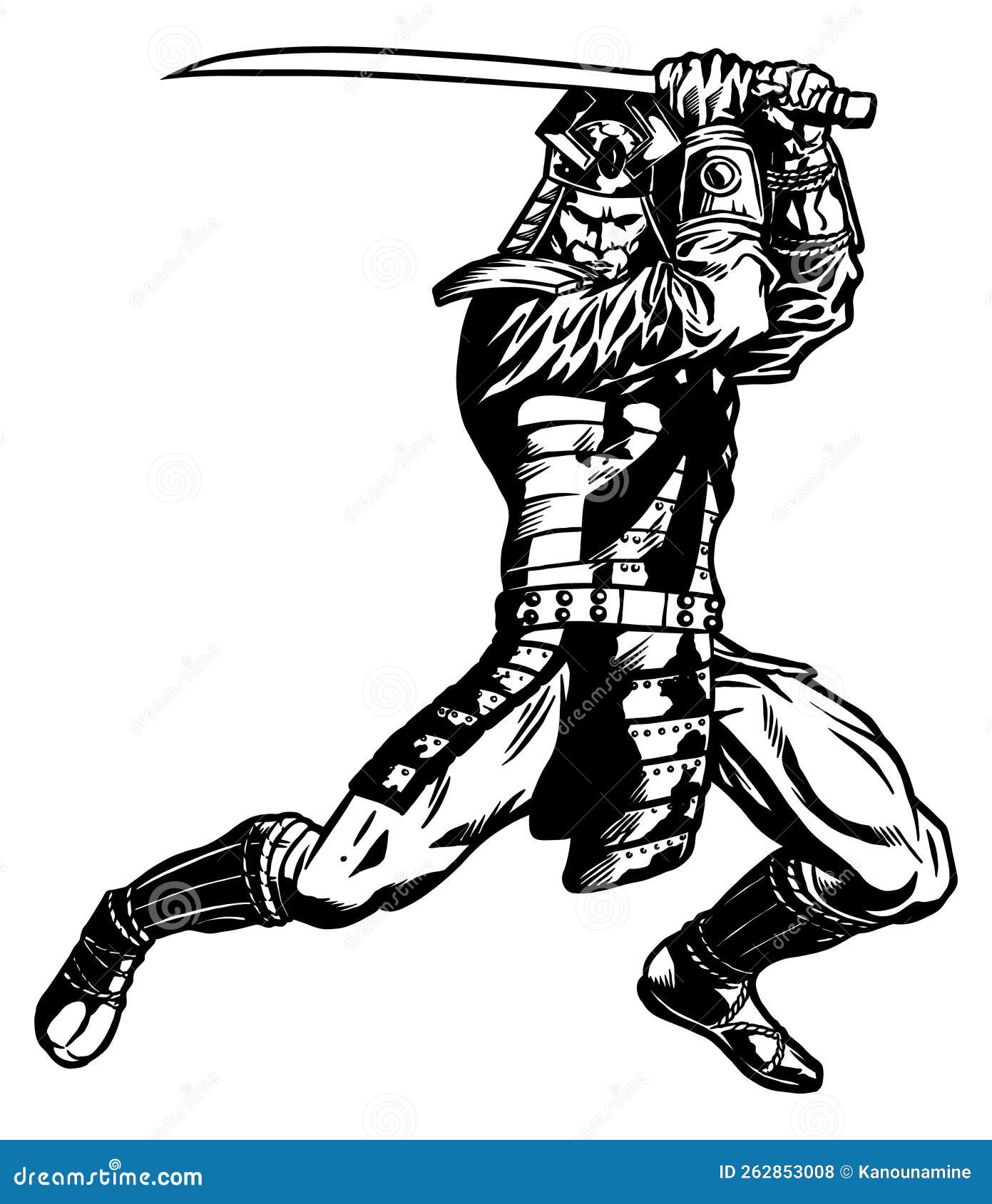 Samurai in Armor in Attack Position Stock Vector - Illustration of ...
