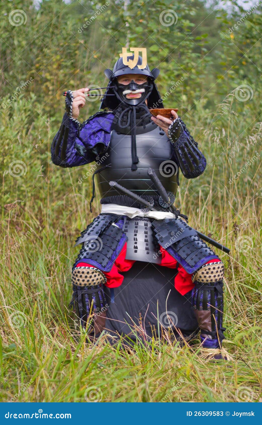 Samurai in Armor with Chopsticks and Plate Stock Image - Image of ...