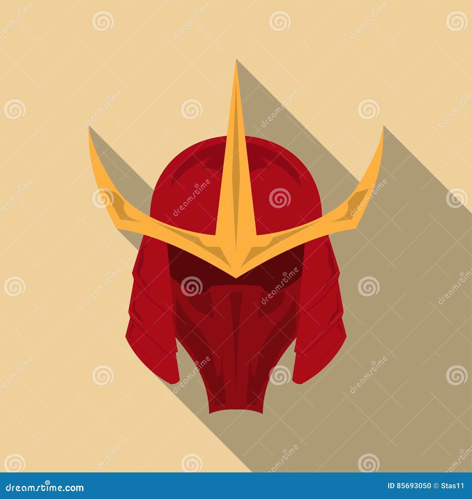 Samurai Armor Helmet with Long Shadow in a Flat Design. Vector ...