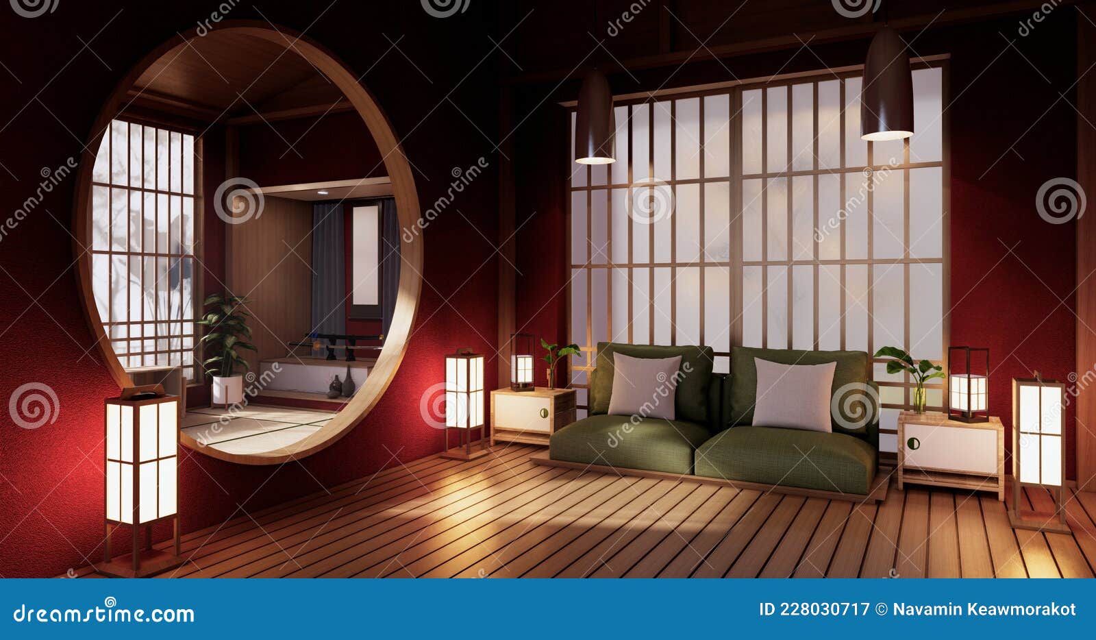 Samurai Armor - Red Living Room Japanese Style.3D Rendering Stock ...