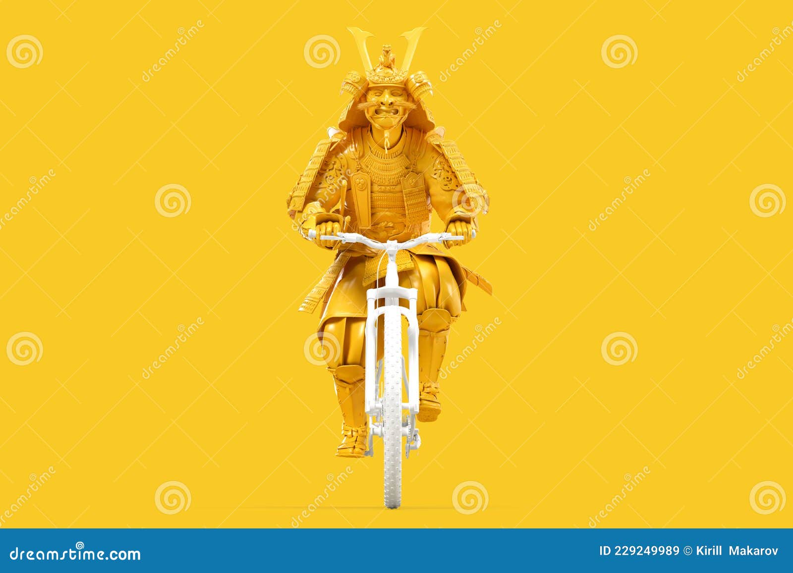 Samurai in Armor Riding Bicycle. 3D Rendering Stock Illustration ...