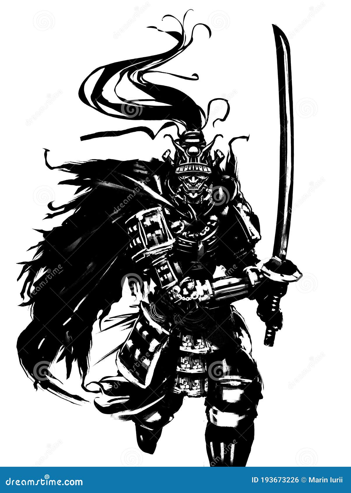 Samurai in a long cloak stock illustration. Illustration of fight ...