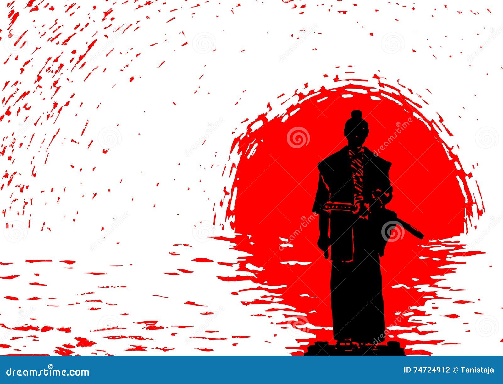 Samurai on the Background of the Rising Sun Stock Vector - Illustration ...