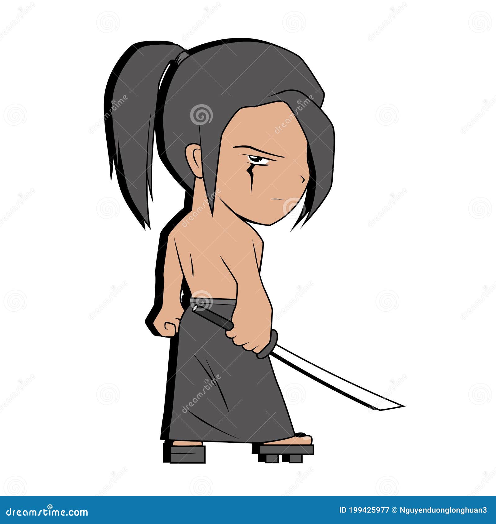 The Samurai Boy with Sword stock vector. Illustration of beautiful ...