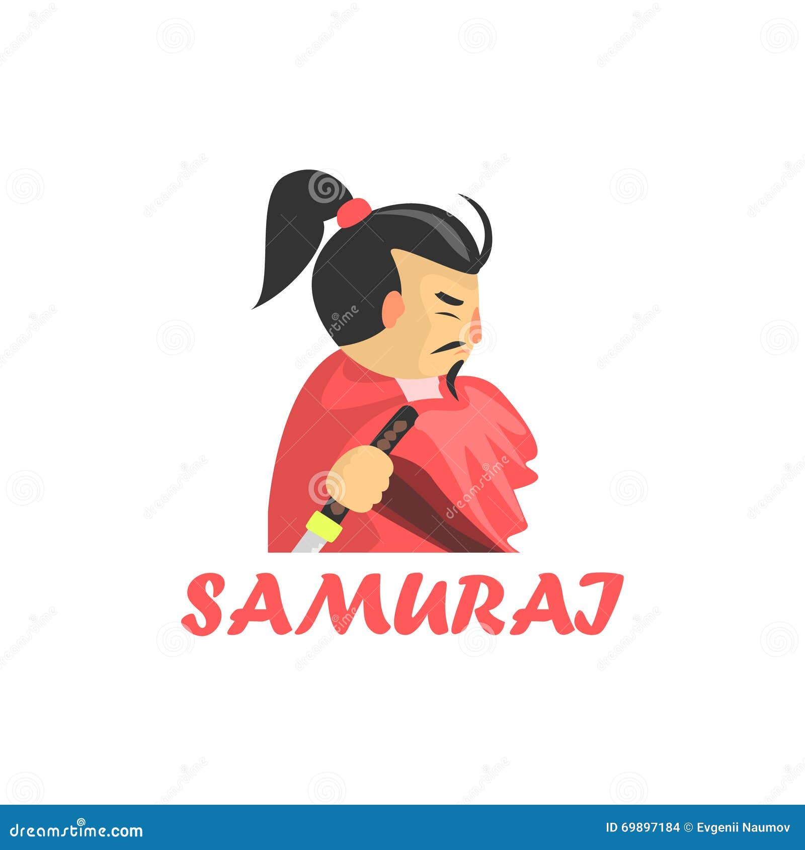 Samurai Cartoon Character, Japanese Warrior Wearing In Traditional ...