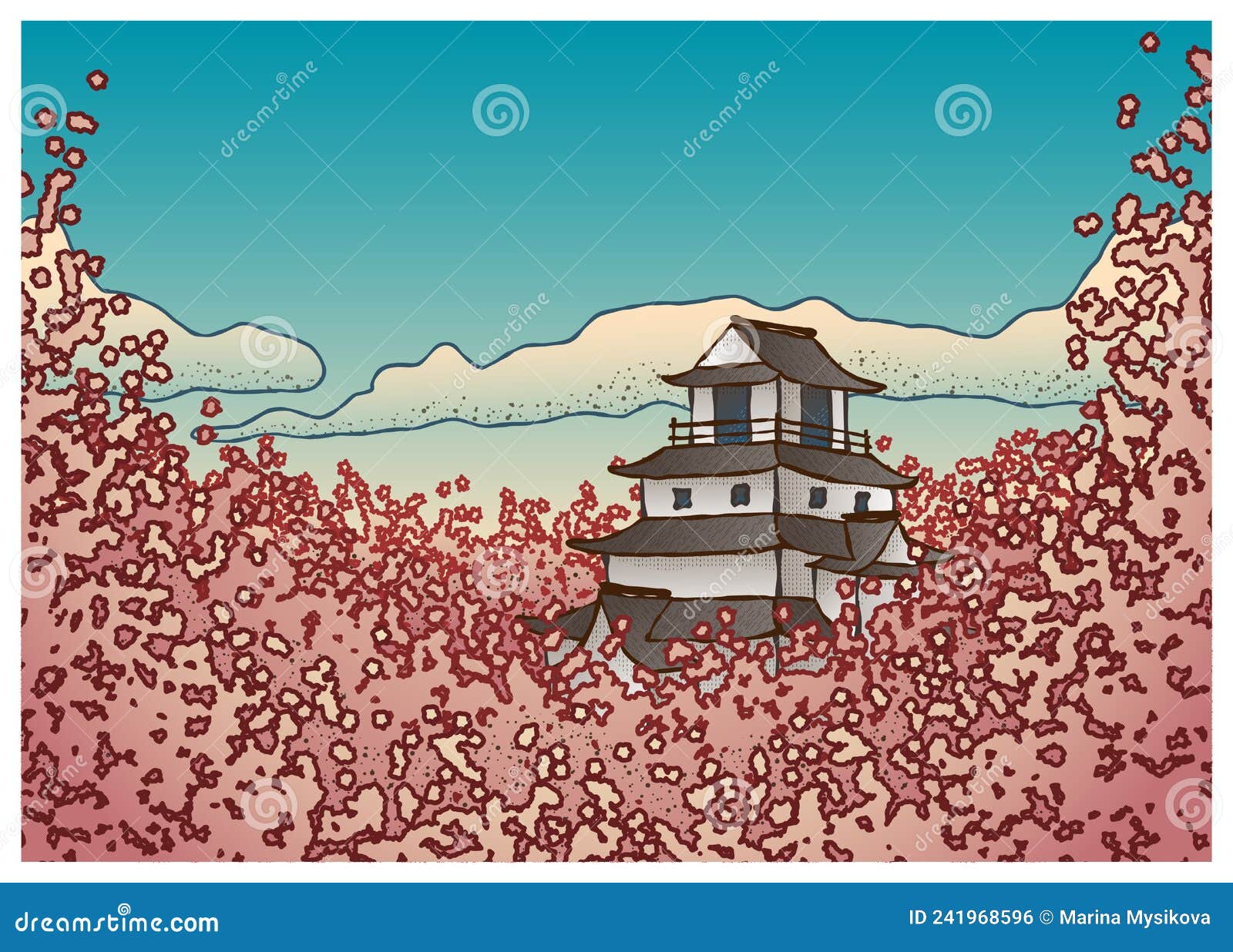 Samurai Castle among Cherry Blossoms Stock Vector - Illustration of ...