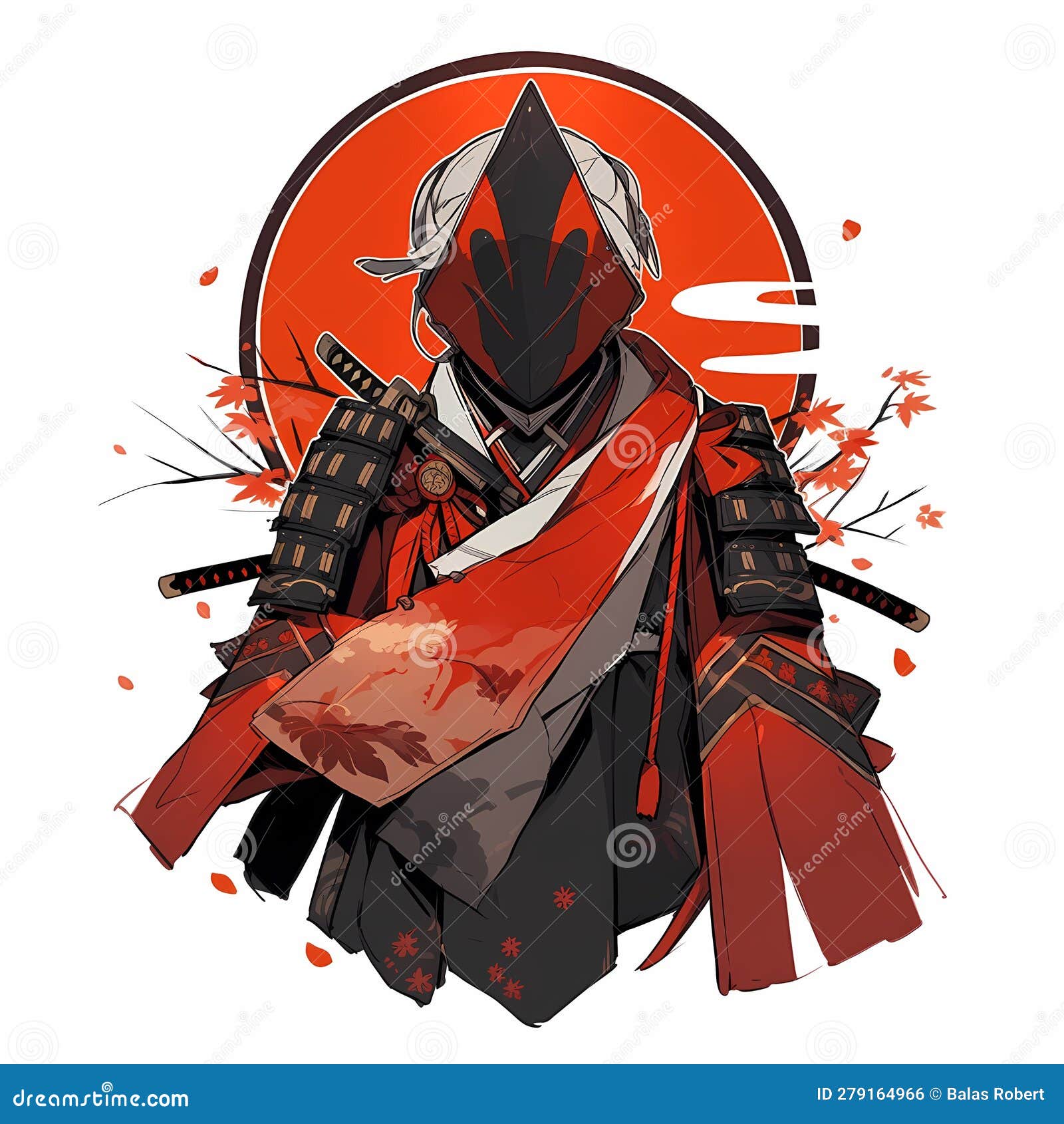 Samurai Characters Drawnin the Middle of the Frame Red Color Fully ...