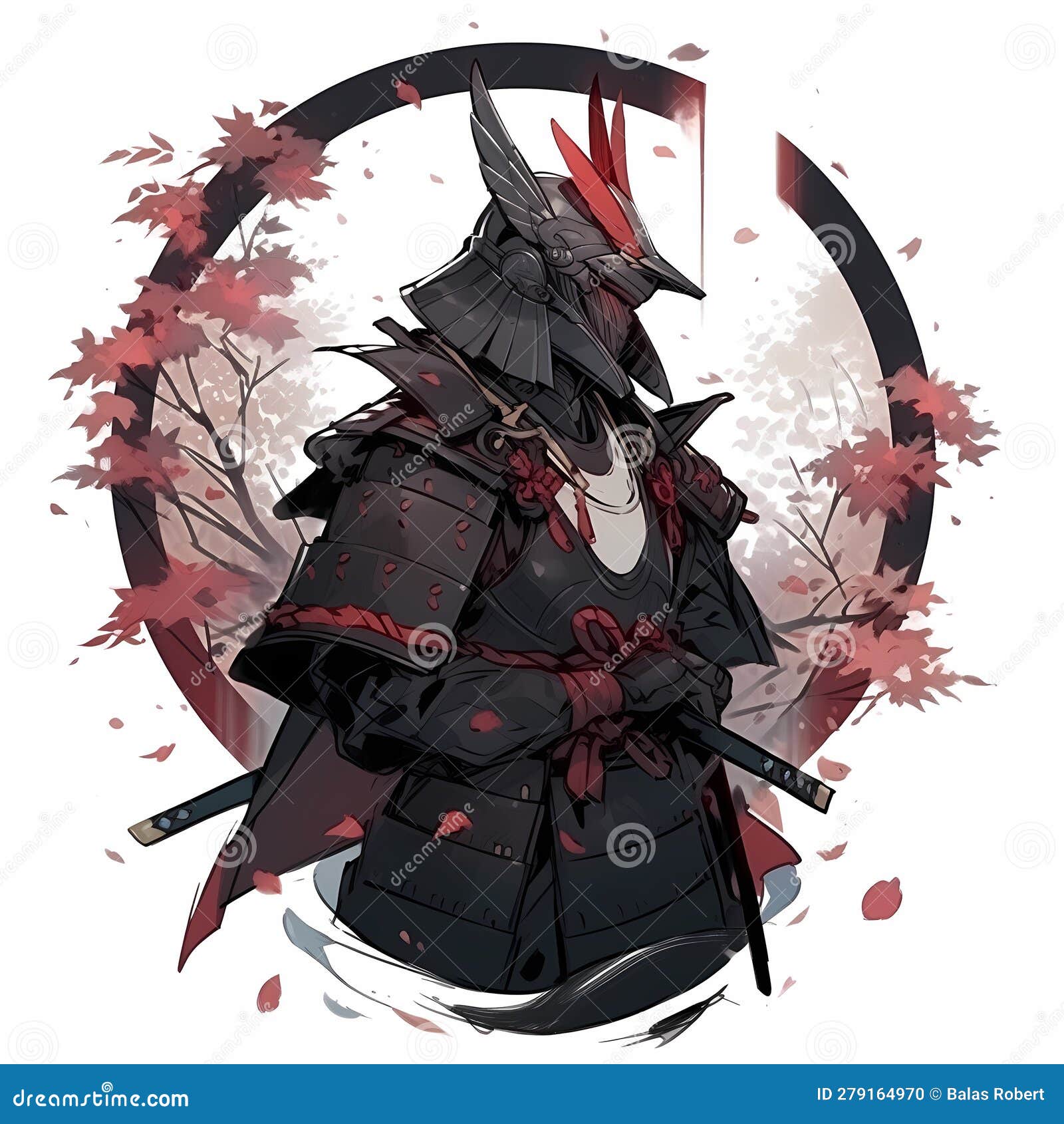 Samurai Characters Drawnin The Middle Of The Frame Red Color Fully ...