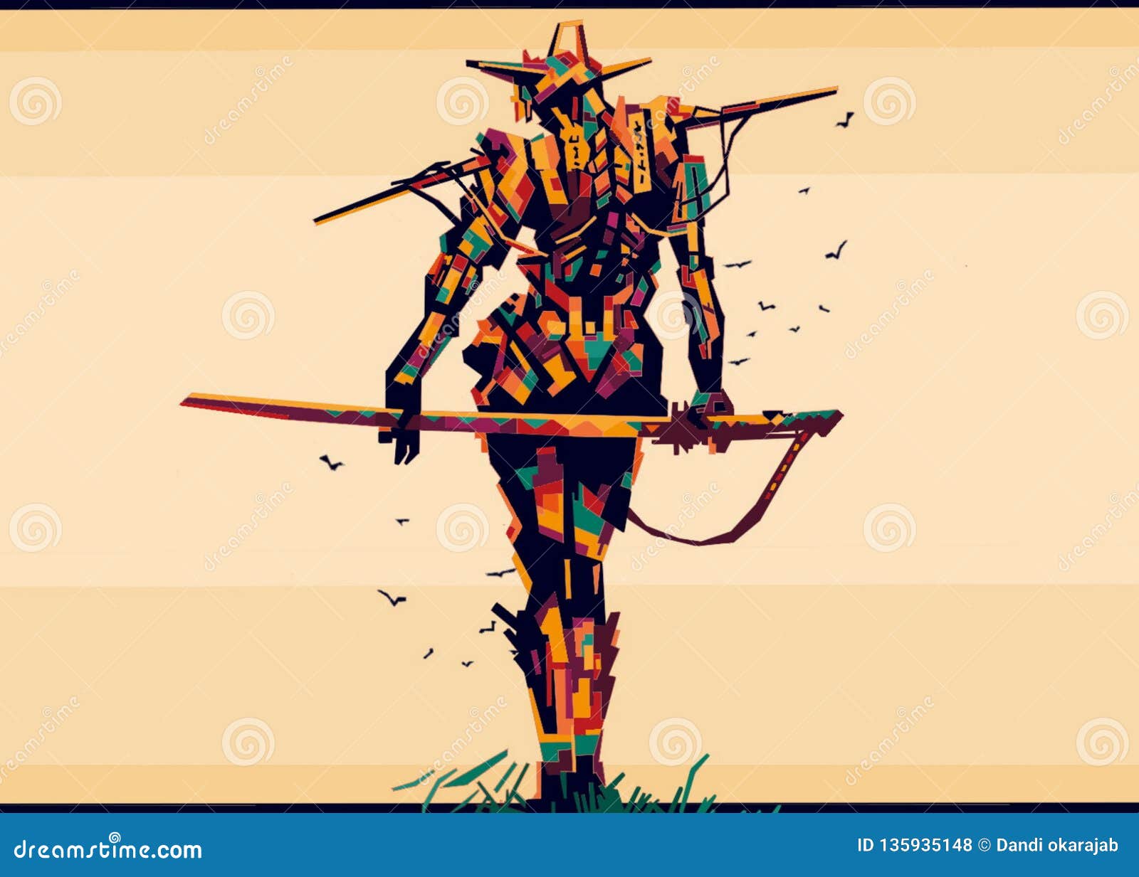 Samurai colorful stock illustration. Illustration of katana - 135935148