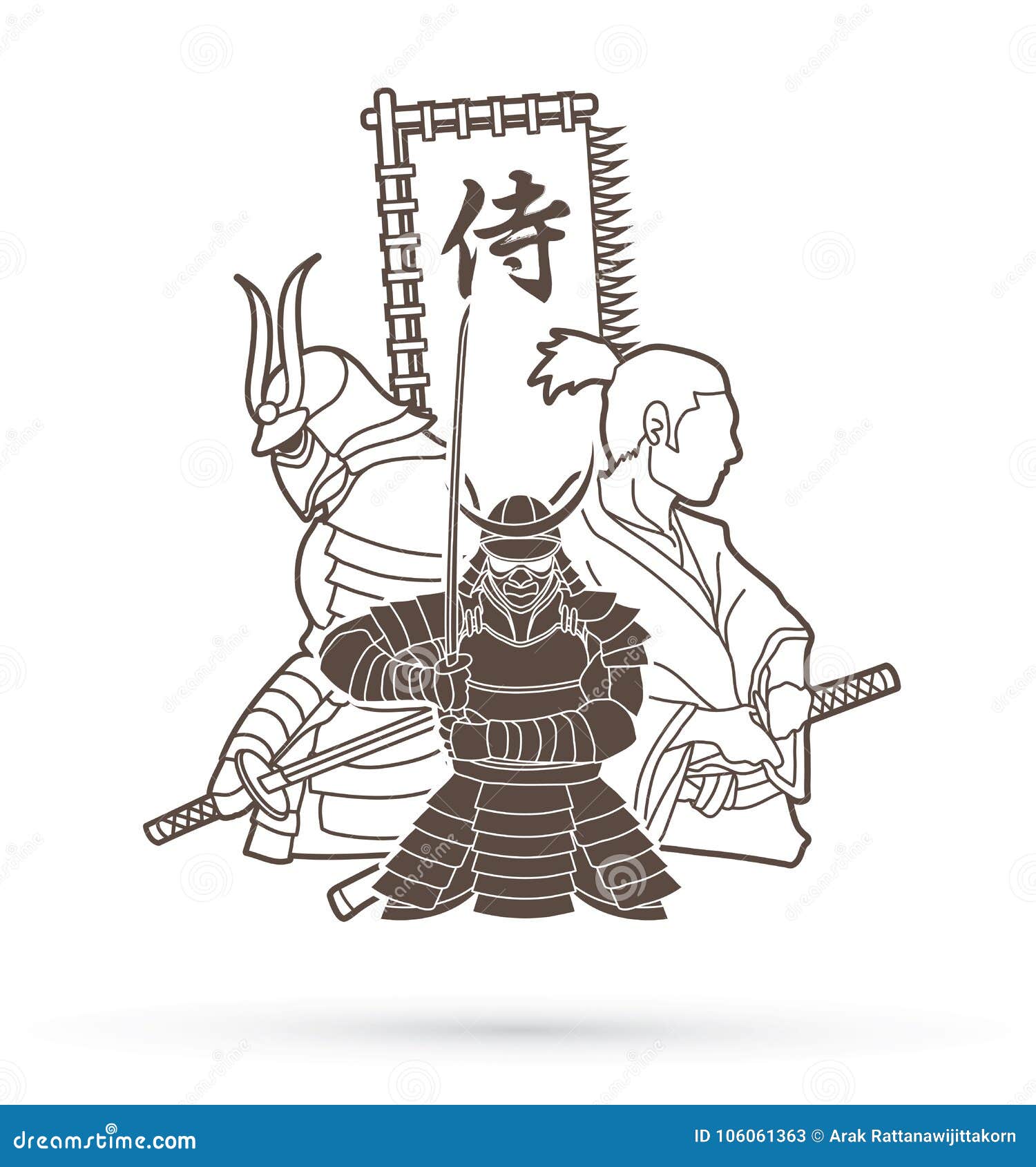 3 Samurai Composition Cartoon Graphic Vector. Stock Vector ...