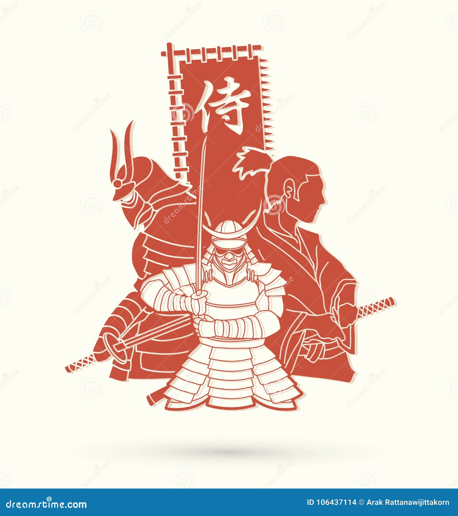 3 Samurai Composition with Flag Japanese Font Mean Samurai Graphic ...