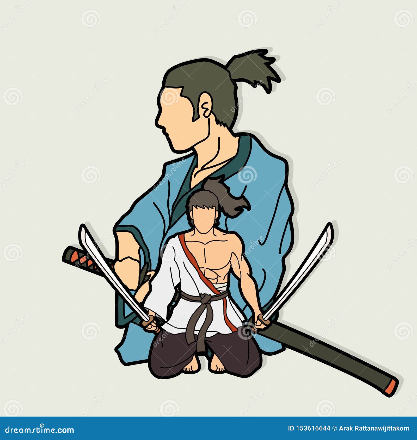 2 Samurai Composition with Swords Cartoon Graphic Stock Vector ...