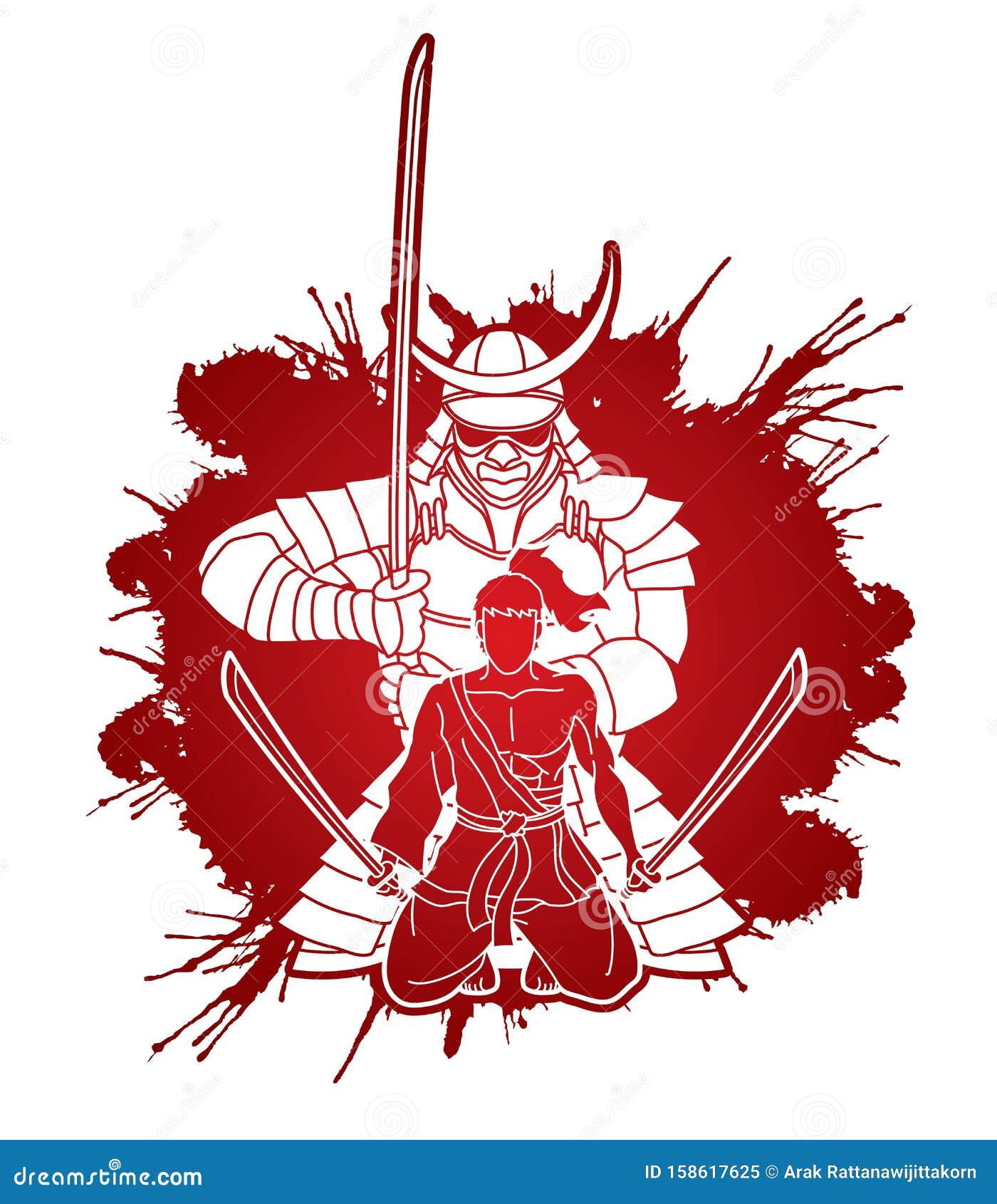 2 Samurai Composition with Swords Cartoon Graphic Stock Vector ...