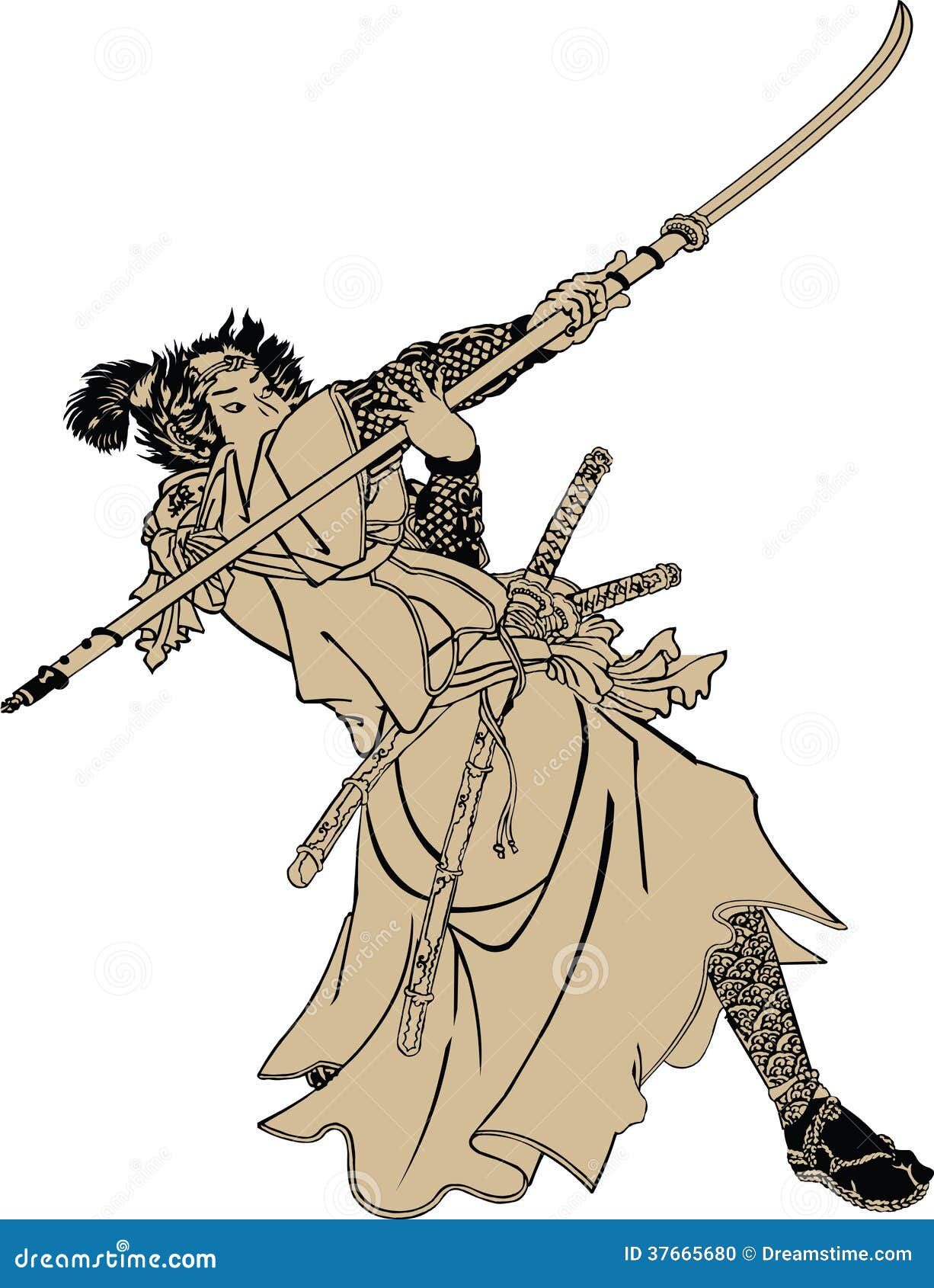 Samurai con una lancia illustrazione vettoriale. Illustrazione di ...
