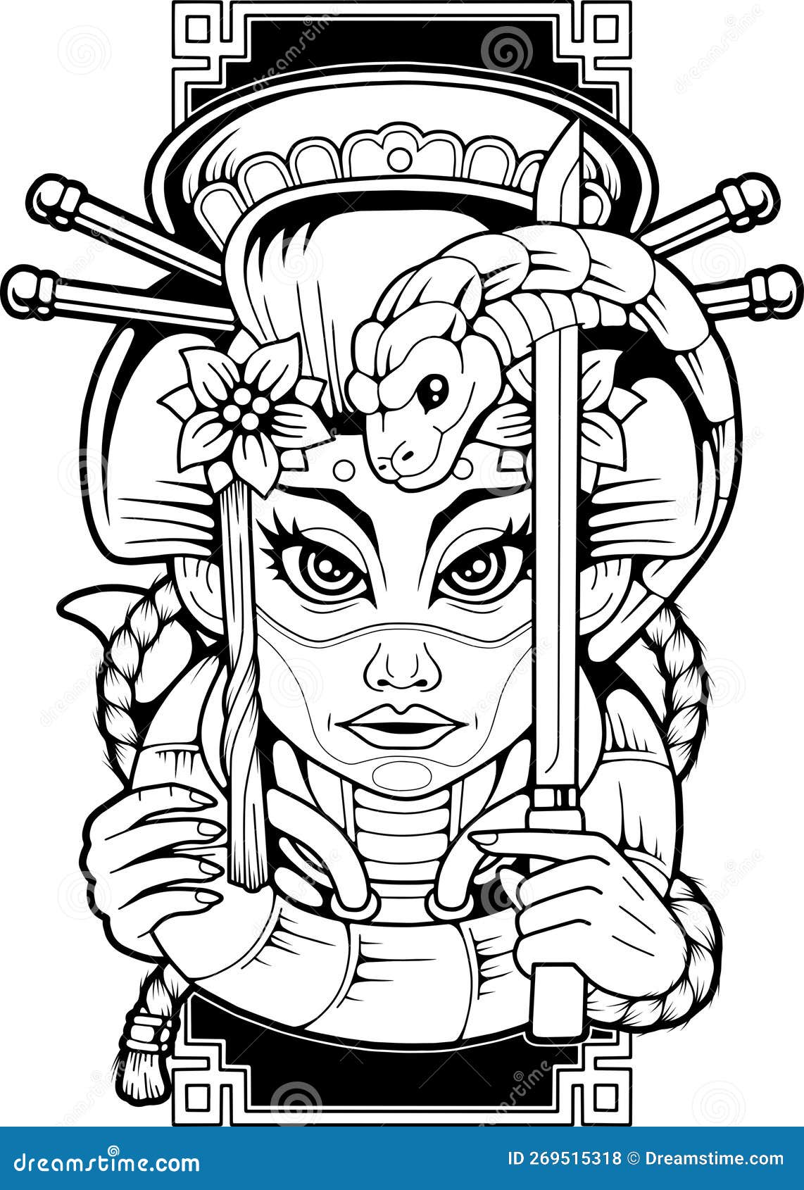 Samurai cyborg girl stock vector. Illustration of person - 269515318