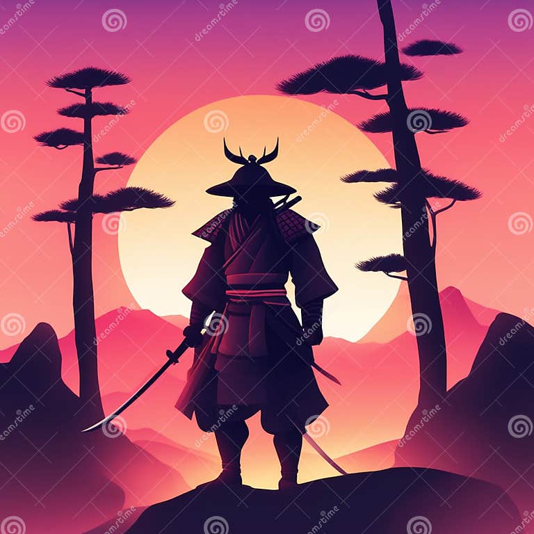 Samurai at Dawn: a Gradient Masterpiece Stock Illustration ...