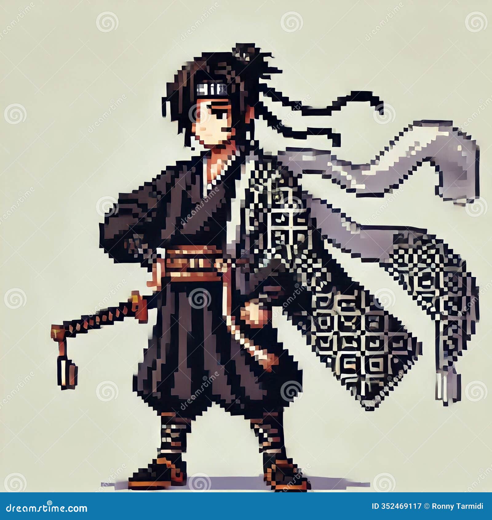 Samurai Design With Black Uniform, Pixel Art Royalty-Free Stock ...