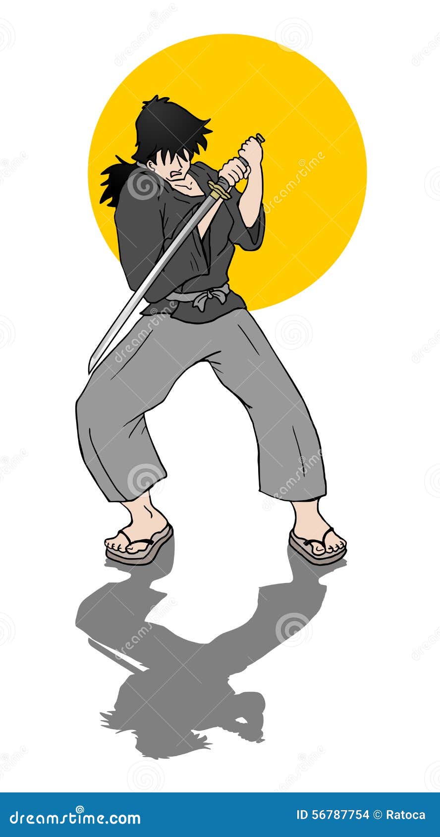 Samurai e sol ilustração do vetor. Ilustração de luta - 56787754