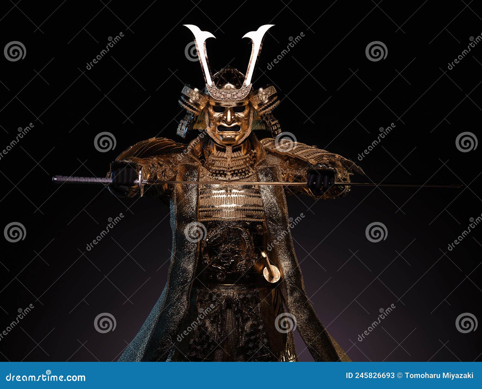 Red And Gold Samurai Armor Sacred Geometry Cartoon Vector ...