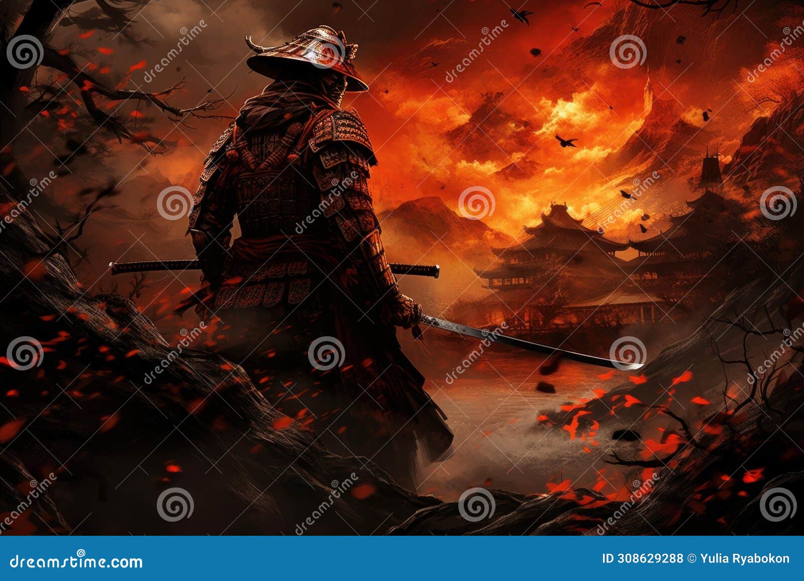 Samurai Fire Digitalart. Generate Ai Stock Illustration - Illustration ...
