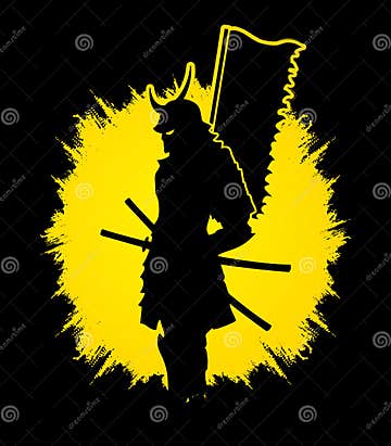 Samurai with flag graphic stock vector. Illustration of asian - 82051497