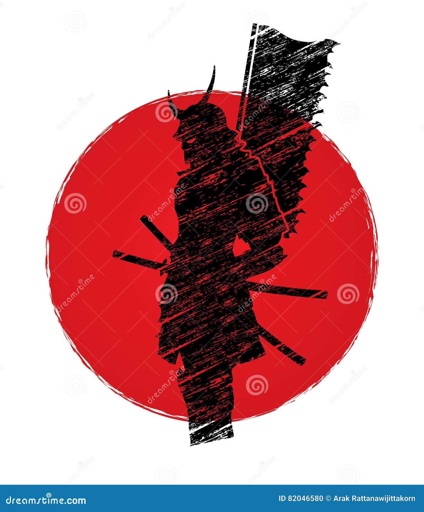 Samurai with flag graphic stock vector. Illustration of martial - 82046580